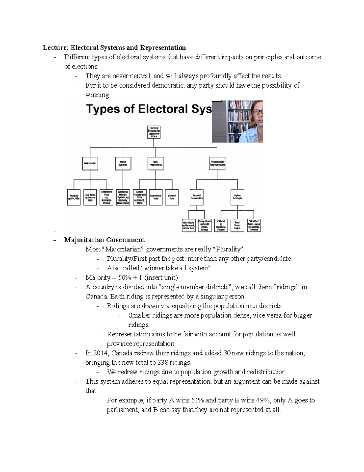 Week 2 Lecture and Reading - Lecture: Electoral Systems and ...