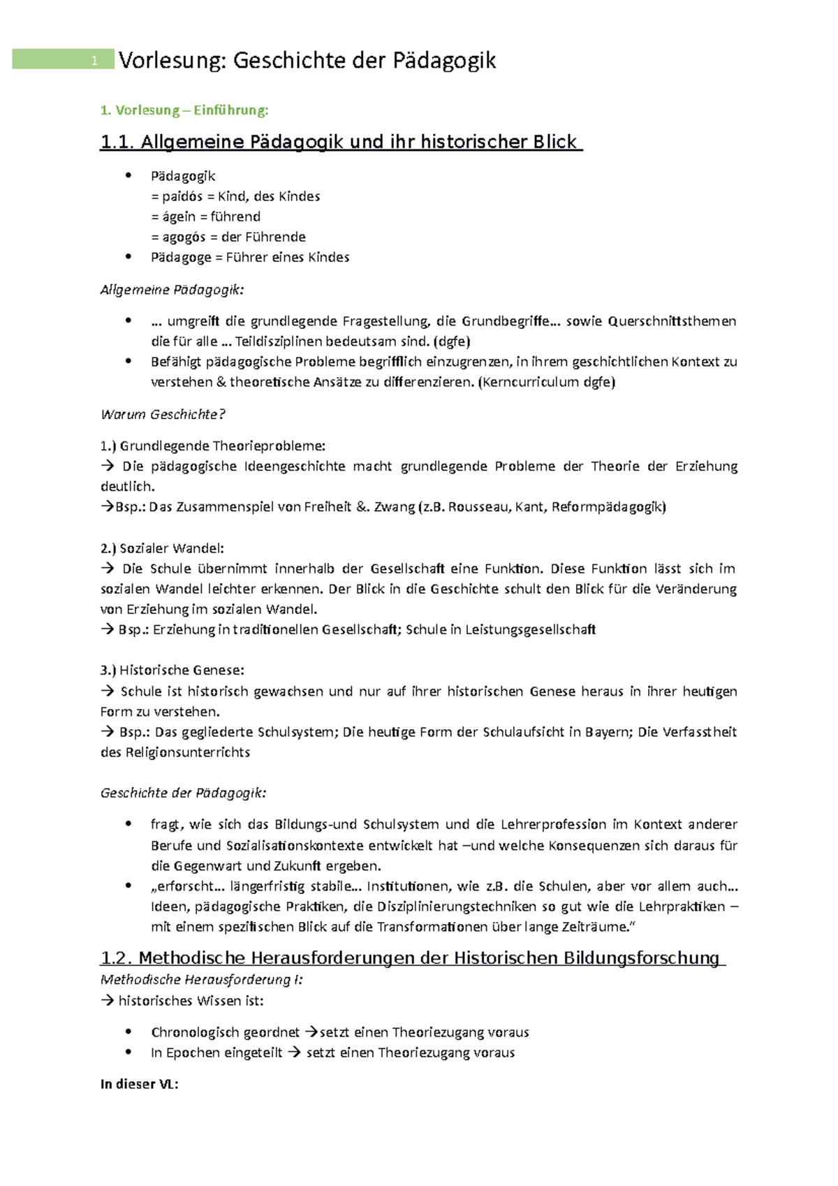 Vorlesungsskript - Vorlesung – Einführung: 1. Allgemeine Pädagogik und ...