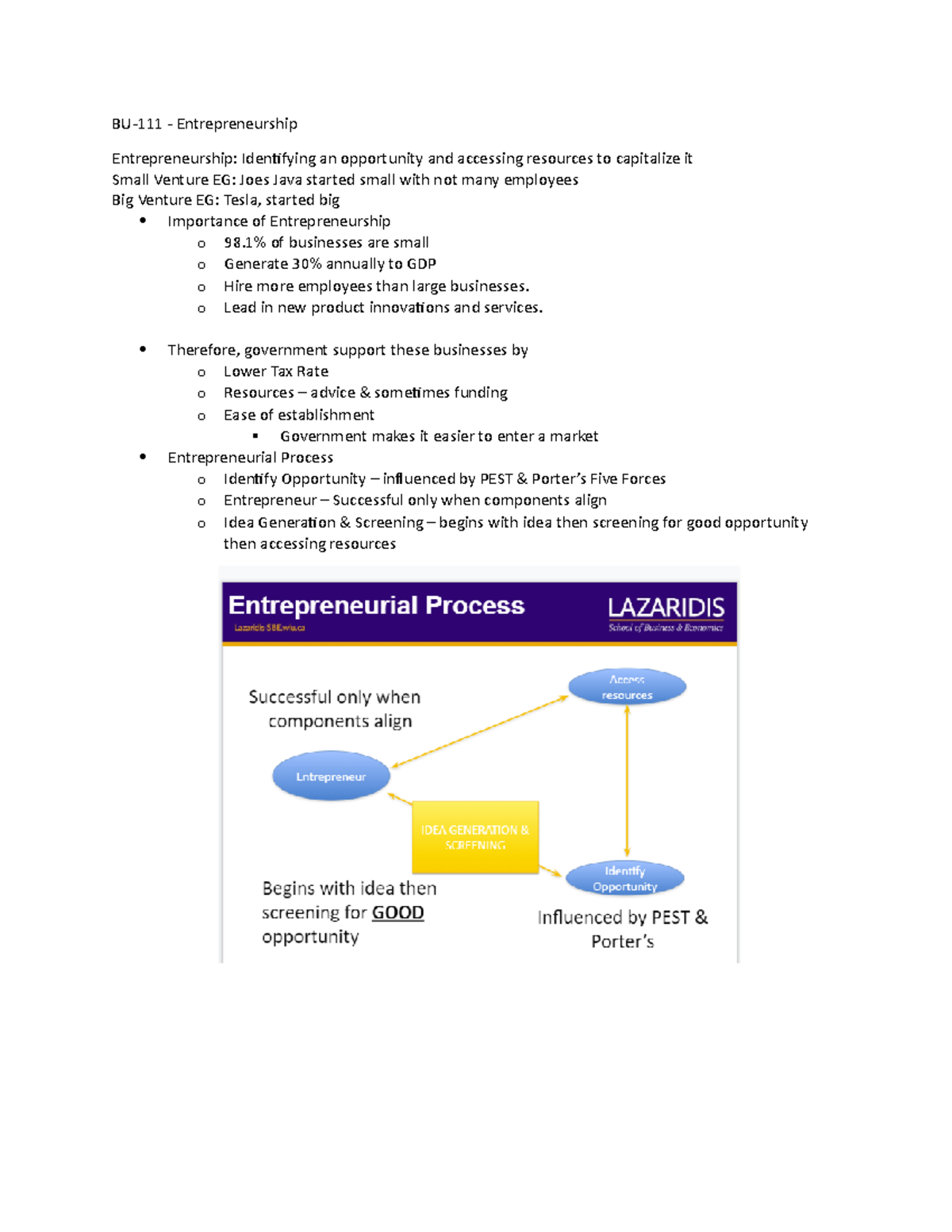 Entrepreneurship Lecture Notes Bu 111 Entrepreneurship Entrepreneurship Identifying An 