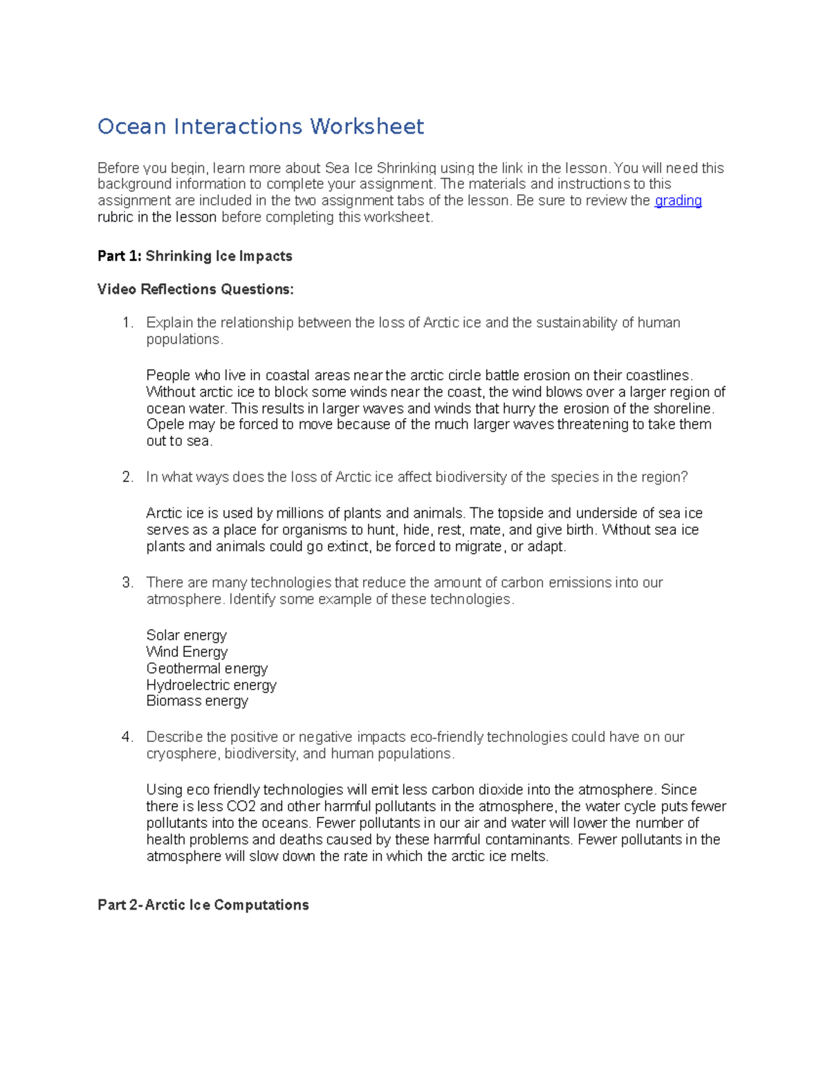 Ocean interactions worksheet - Ocean Interactions Worksheet Before you ...