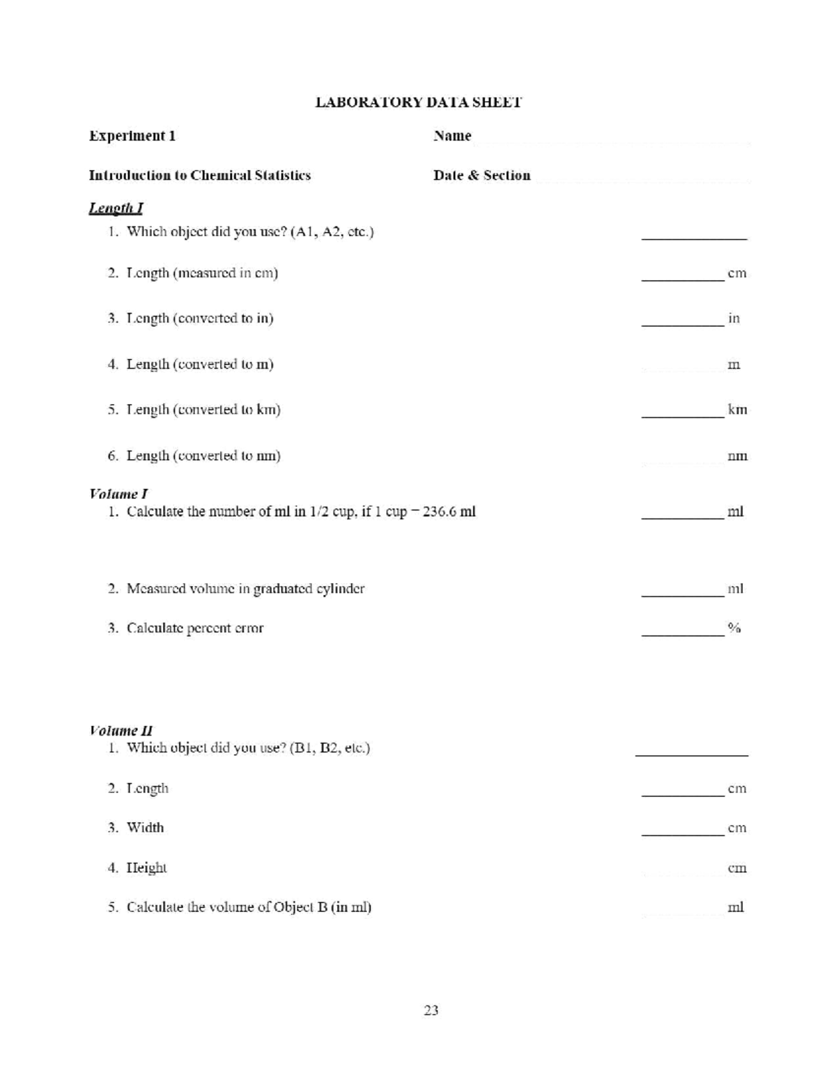 Data Sheet #1 - CHEM 1111 - Studocu