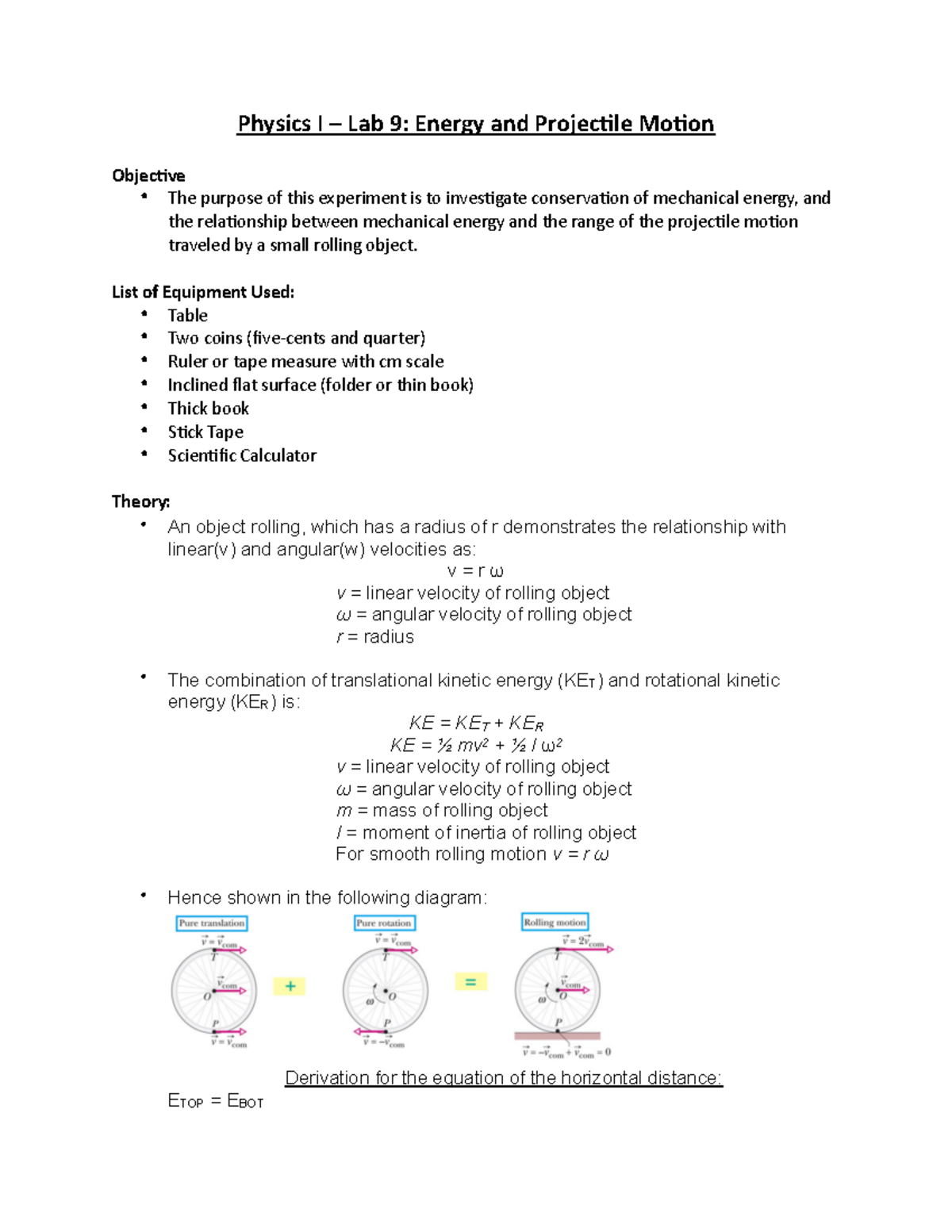 Lab #8 - Energy and Projectile Motion - phys101 - Physics I – Lab 9 ...