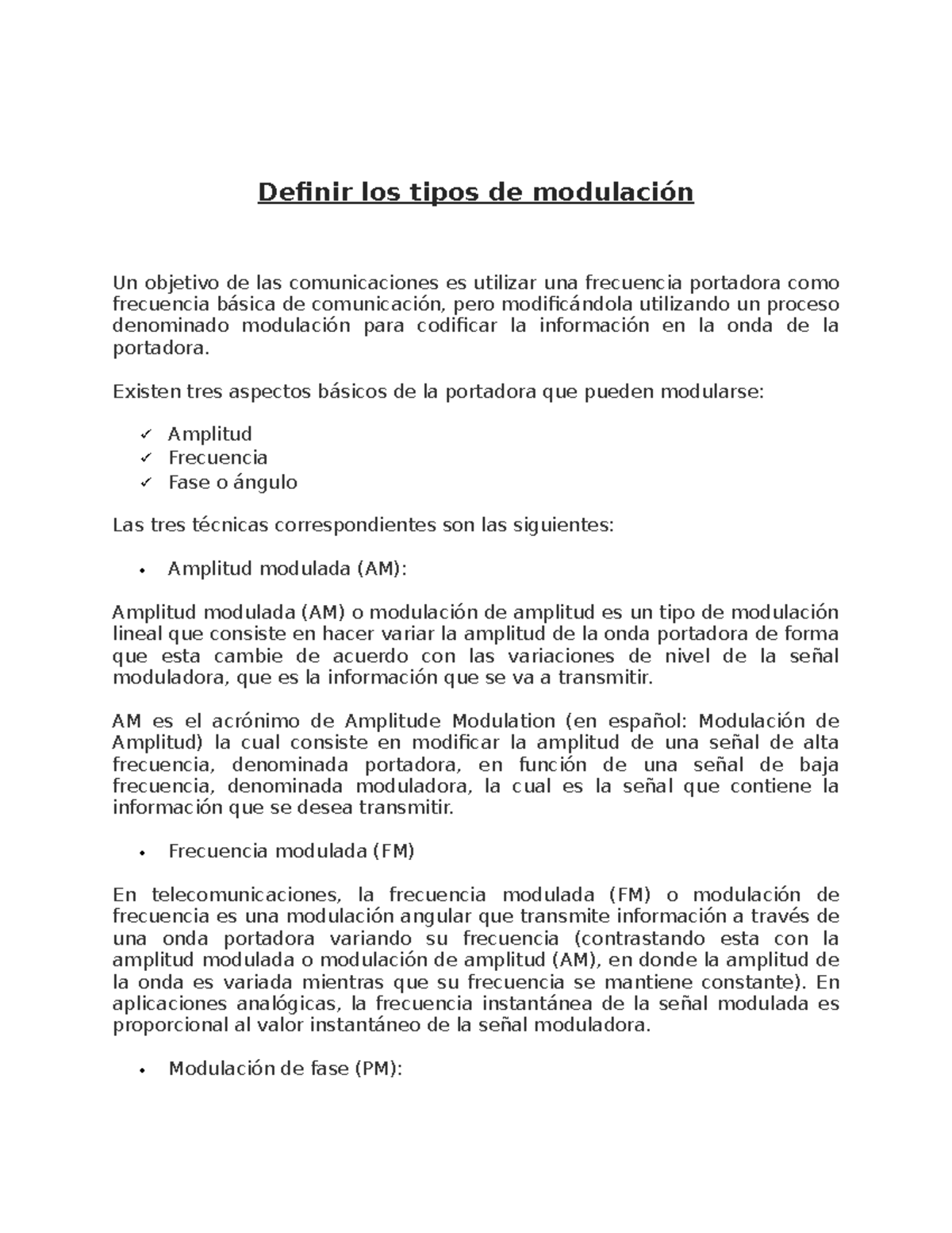 Tipos de Modulación - Definir los tipos de modulación Un objetivo de ...