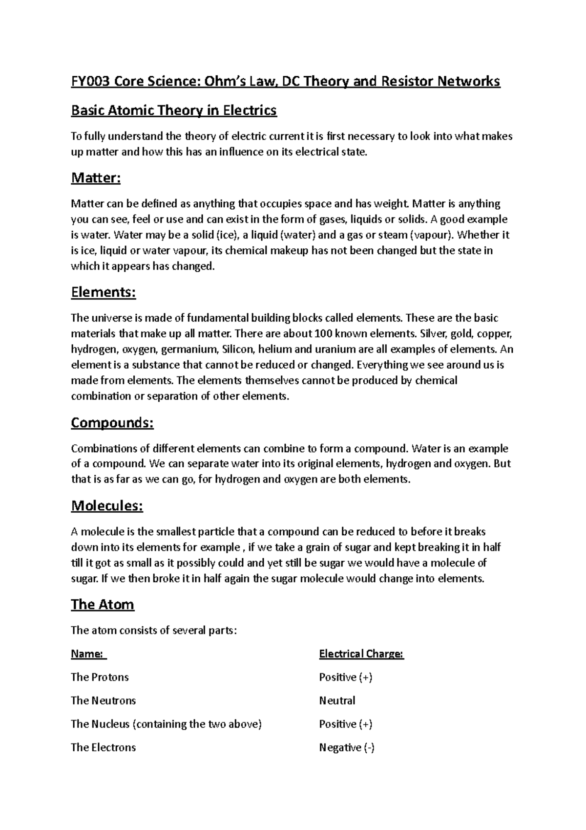 DC Theory, resistance and power - FY003 Core Science: Ohm’s Law, DC ...