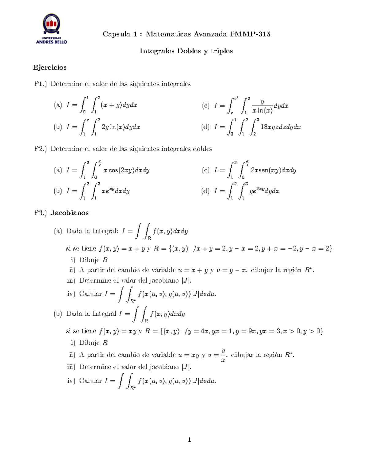 Guia con1 prueba 1 - ojala sirva - Capsula 1 : Matematicas Avanzada ...