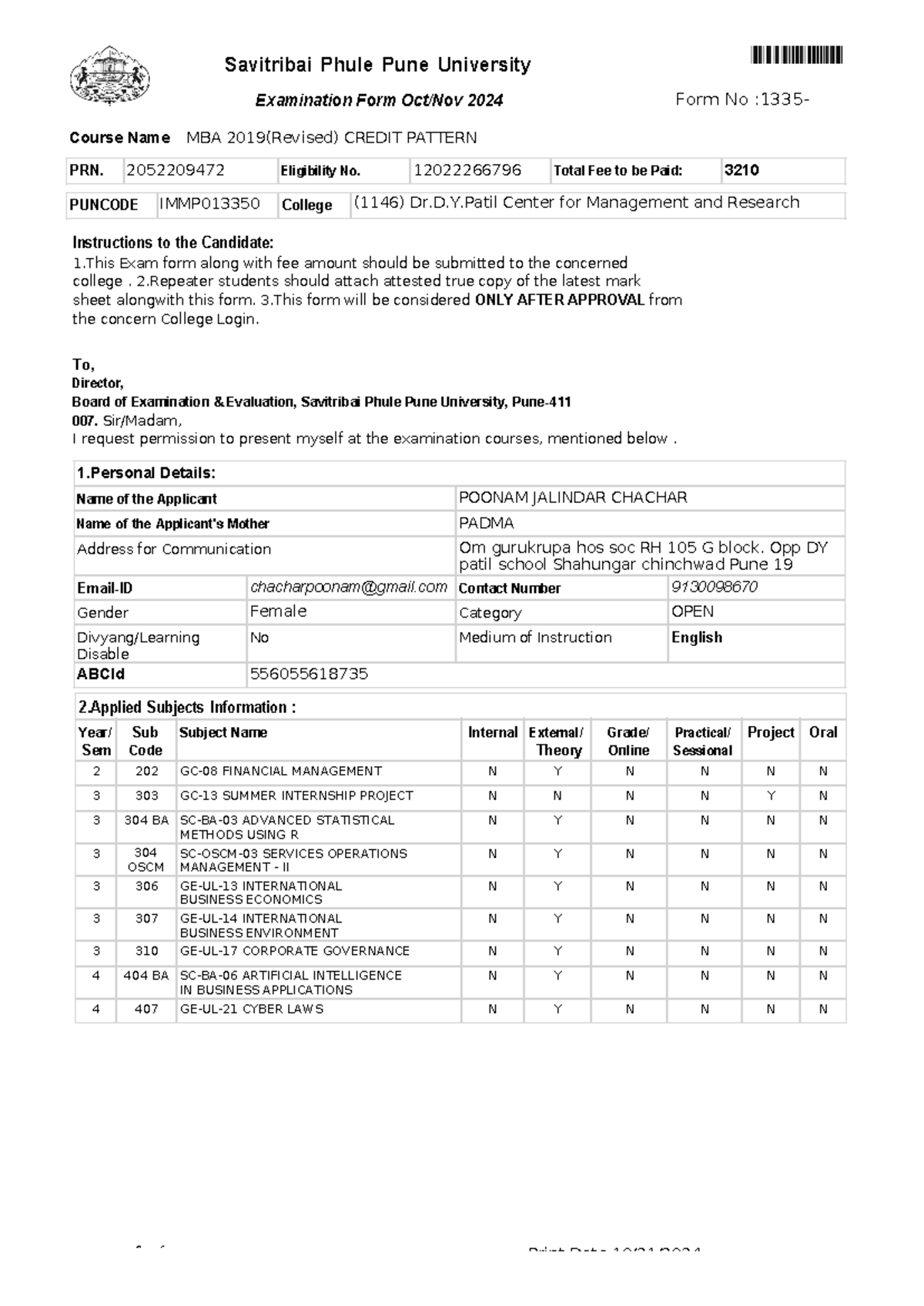 133501001 Exam Form - jhyffdtujioo - Savitribai Phule Pune University ...