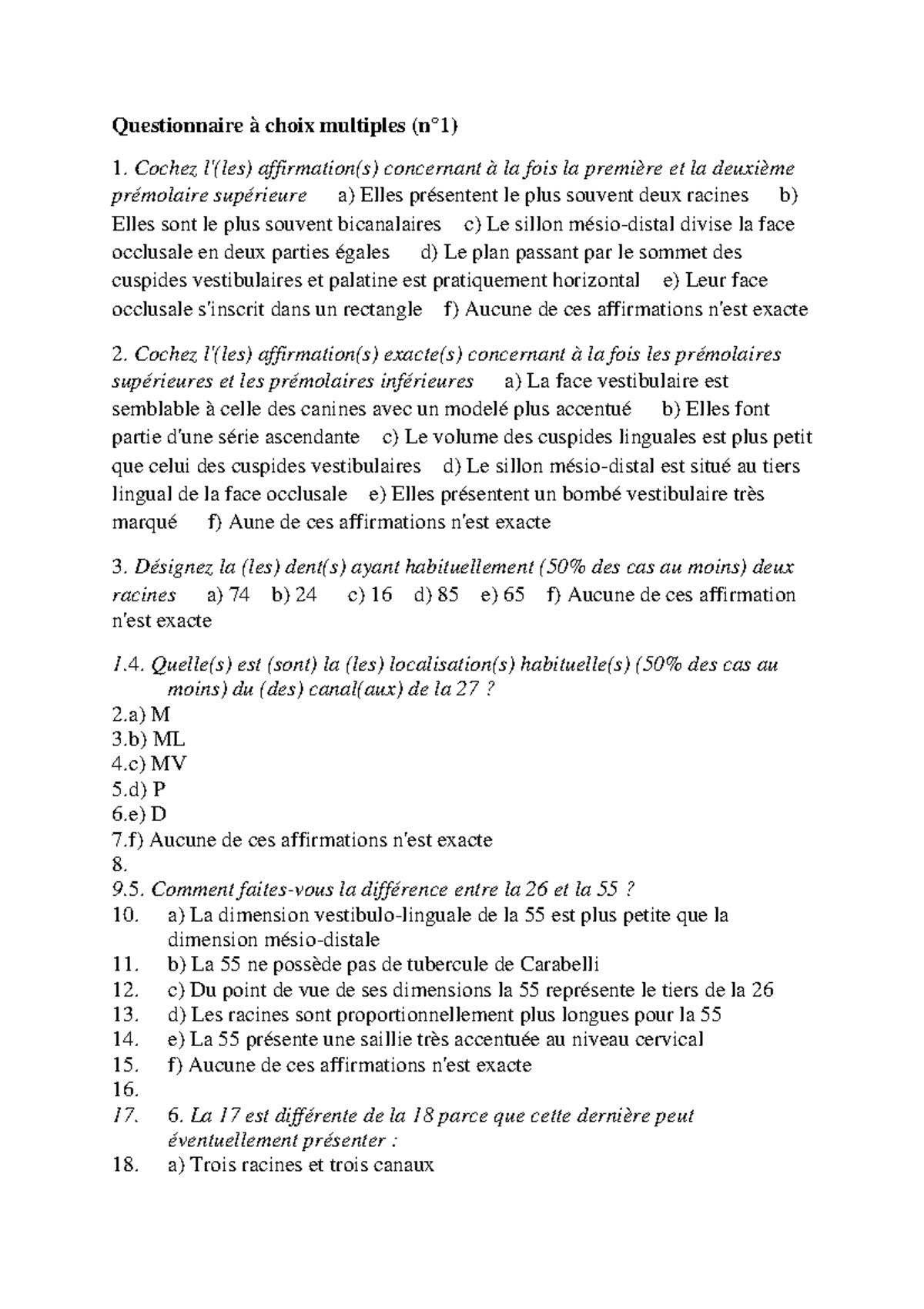 Examen 12 june 2011, questions - Questionnaire à choix multiples (n°1 ...