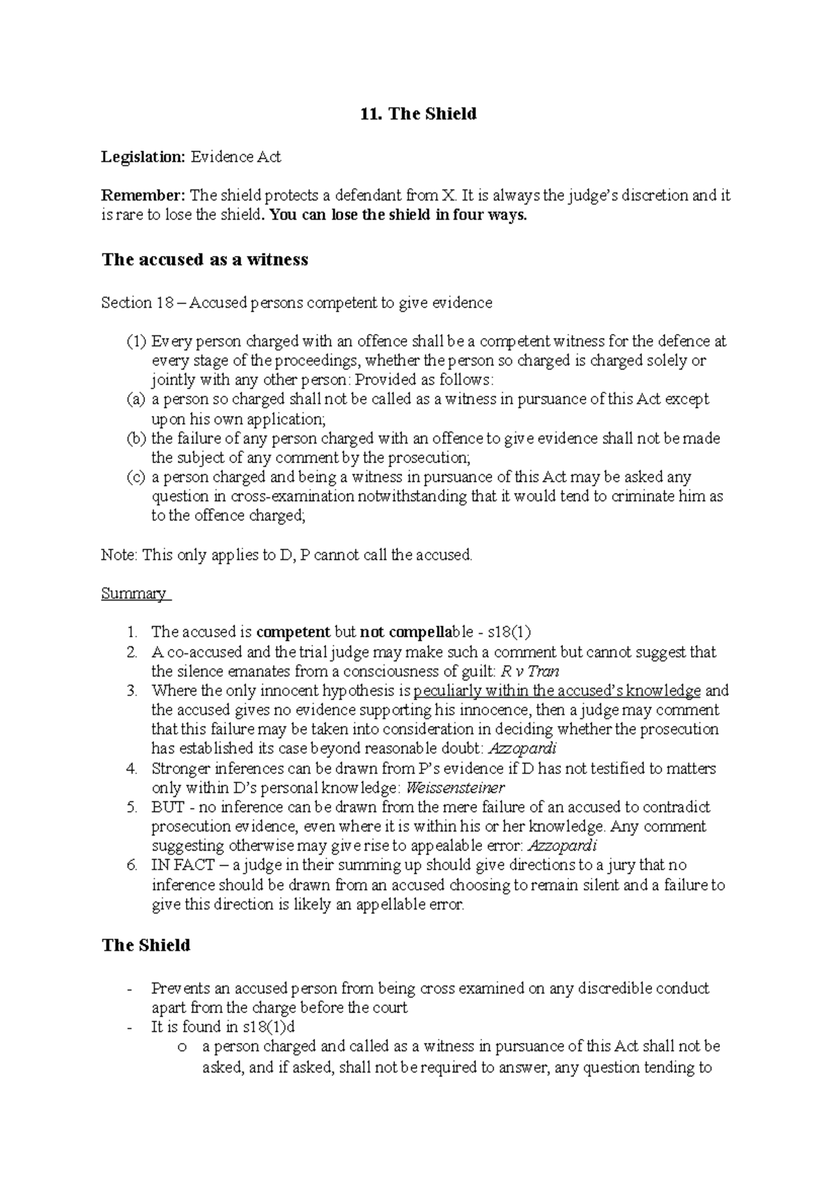 The Shield Lecture Notes - 11. The Shield Legislation: Evidence Act ...