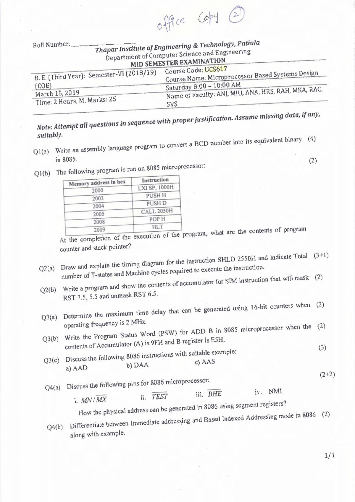 UCS617 - MST PAPER 2019 - ce_ Roll Thapar Institute of Engineering & Technology, Patiala - Studocu