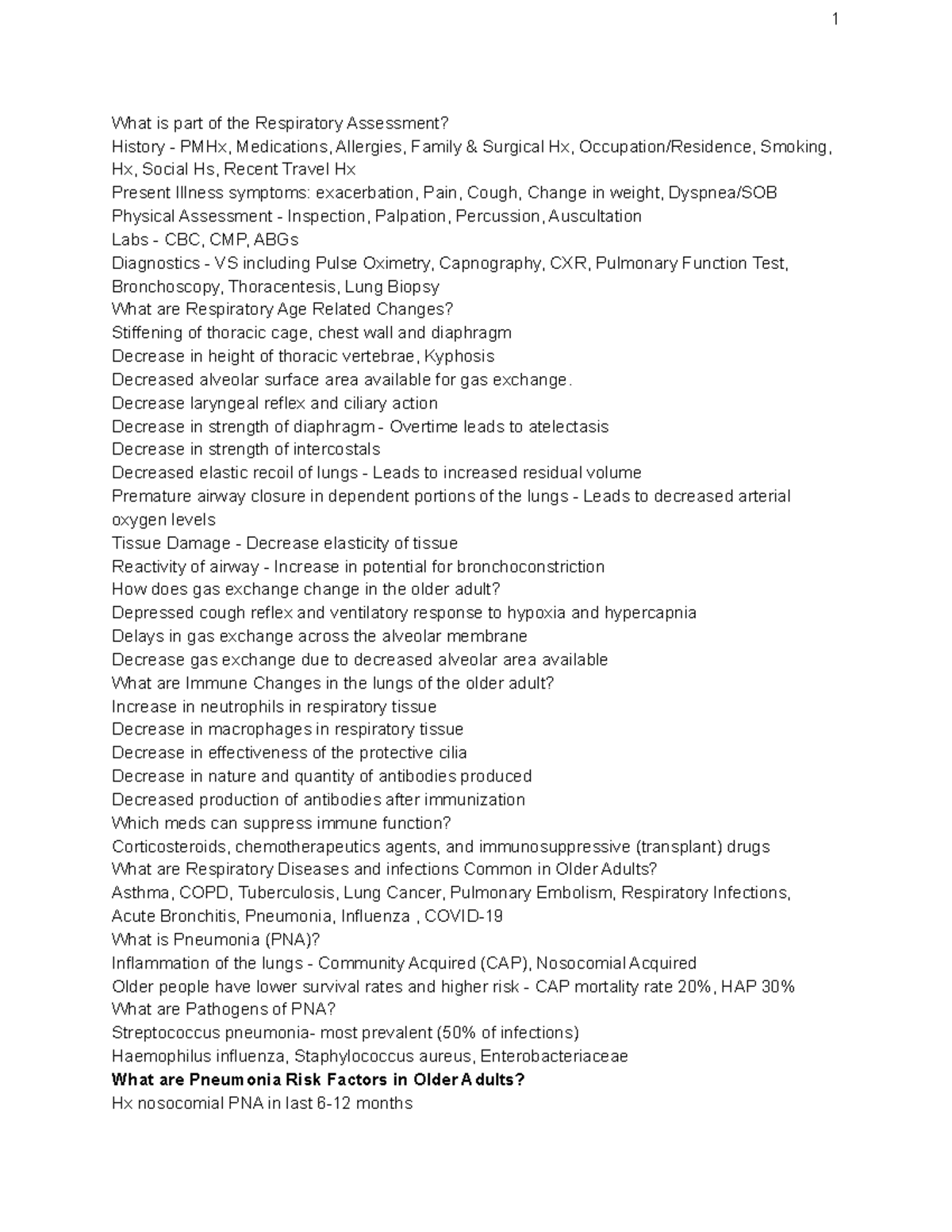 N421 Respiratory System - 1 What is part of the Respiratory Assessment ...