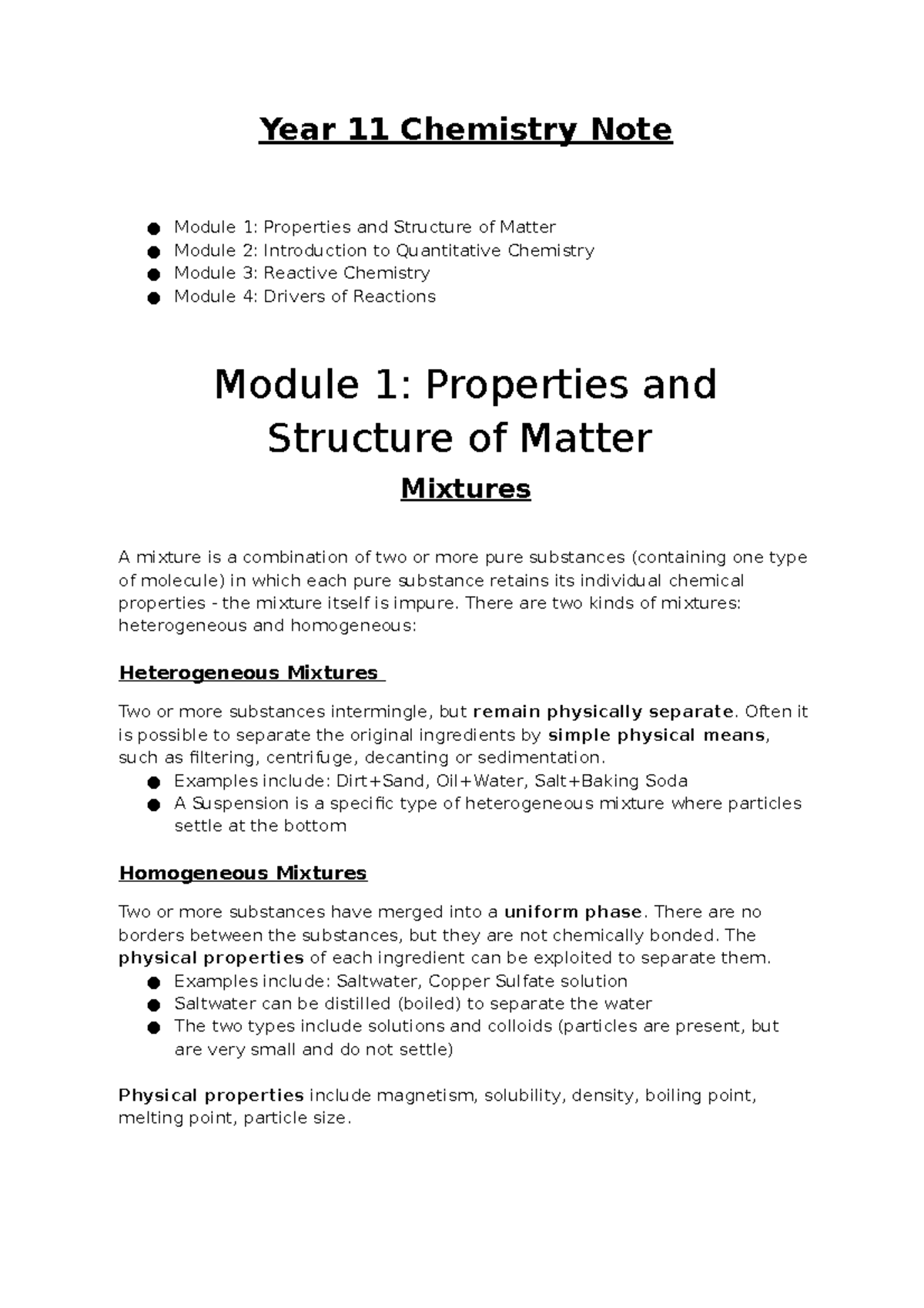 Year 11 Chemistry Notes - 2020 (Part1) - Year 11 Chemistry Note Module ...