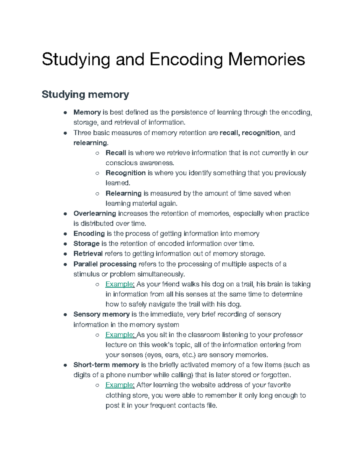 Studying and Encoding Memories - Studying and Encoding Memories Studying memory Memory is best ...