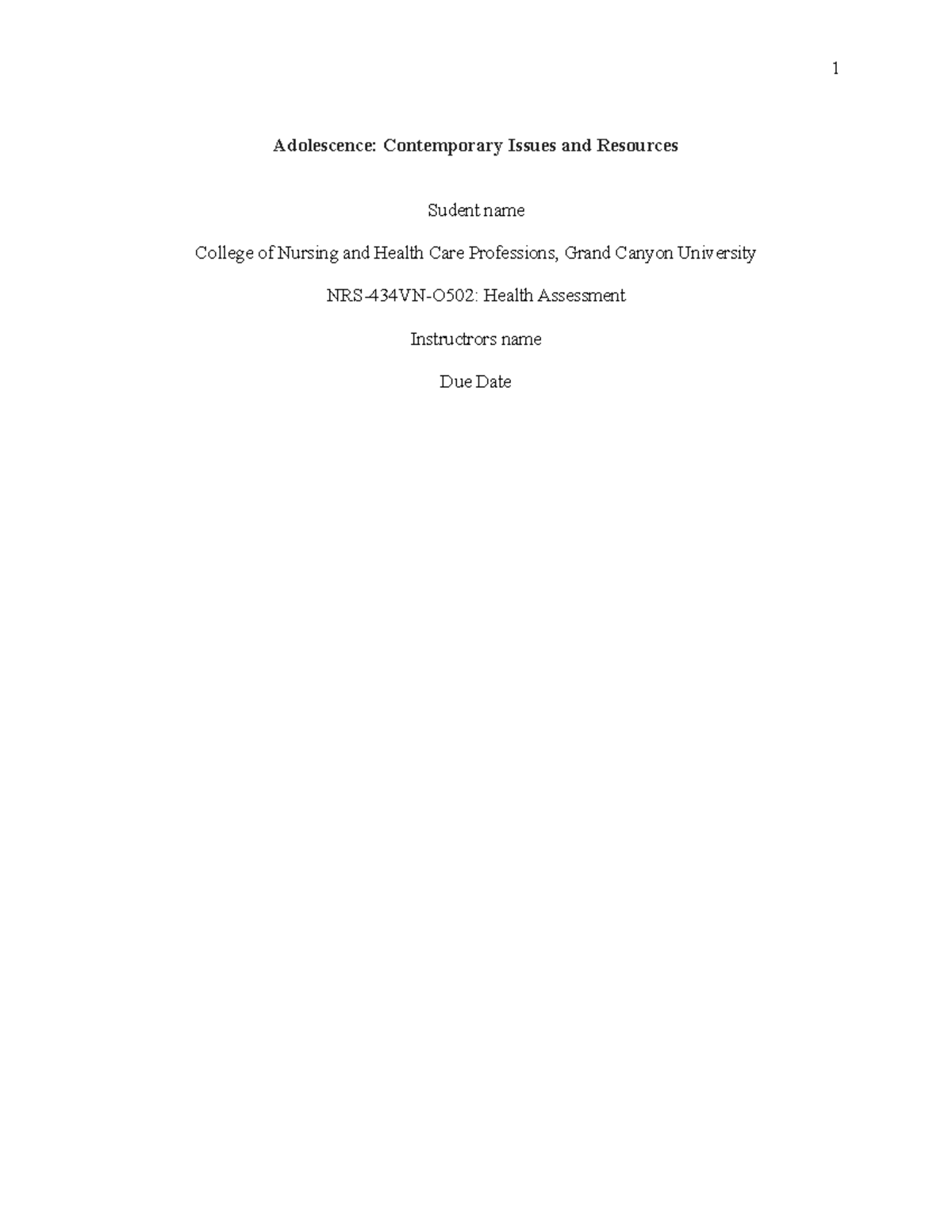 Contemporary Issues and Resources Assignment - 1 Adolescence ...