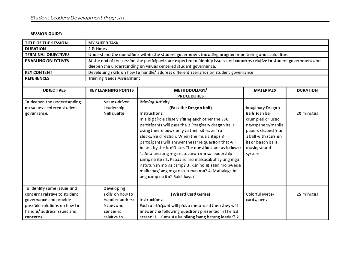 Session Guide - Session 2 - SESSION GUIDE: TITLE OF THE SESSION MY ...