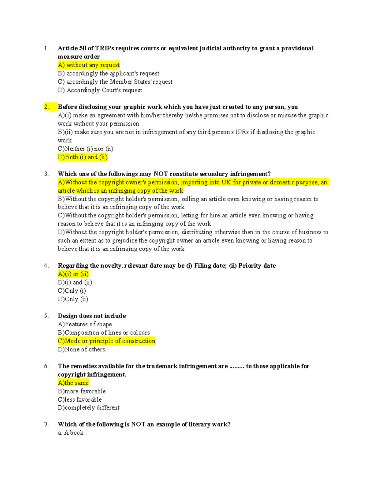 IPR 1 - asasd - Article 50 of TRIPs requires courts or equivalent ...