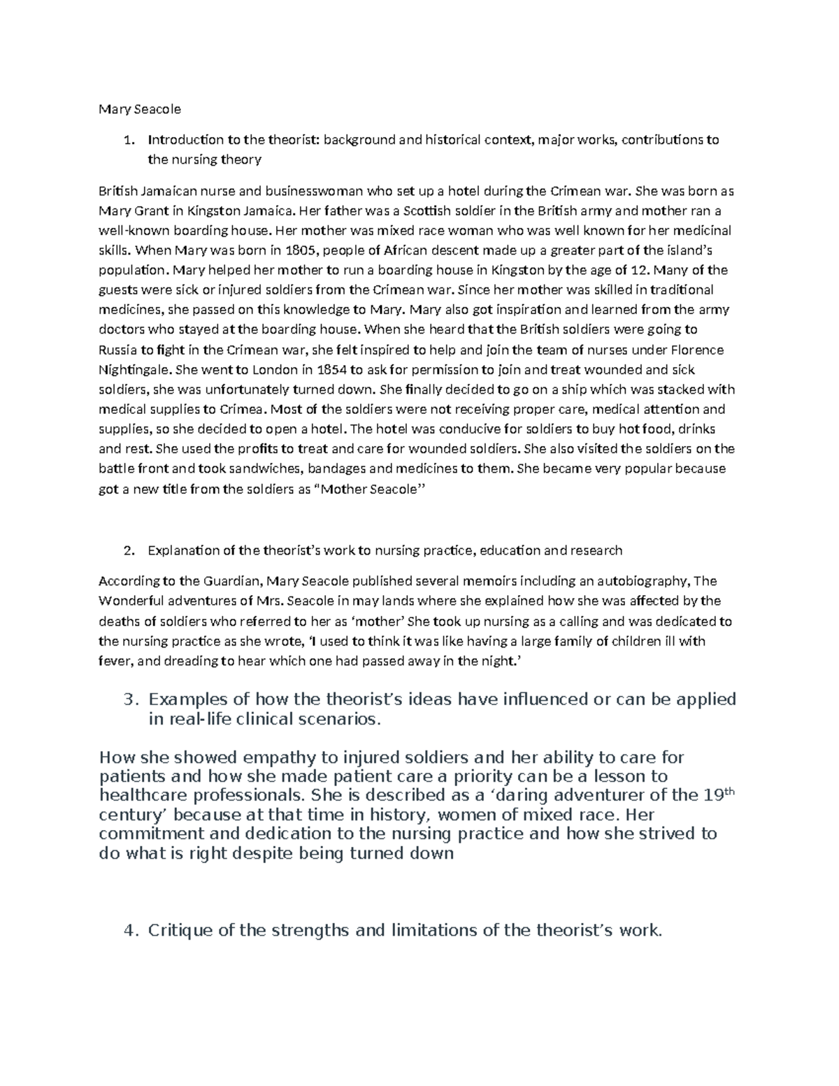 Assessment Lesson 1 - Notes for a class - Mary Seacole 1. Introduction ...