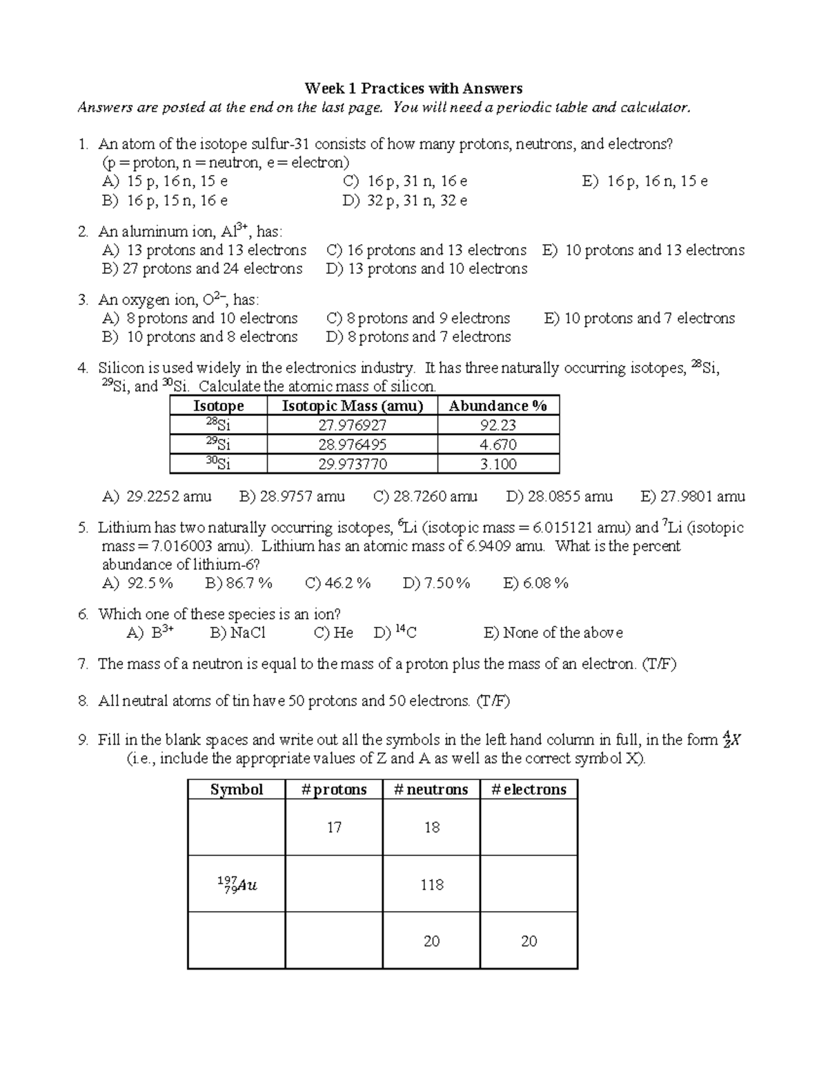 Extra Practice Week 1 - Week 1 Practices with Answers Answers are ...