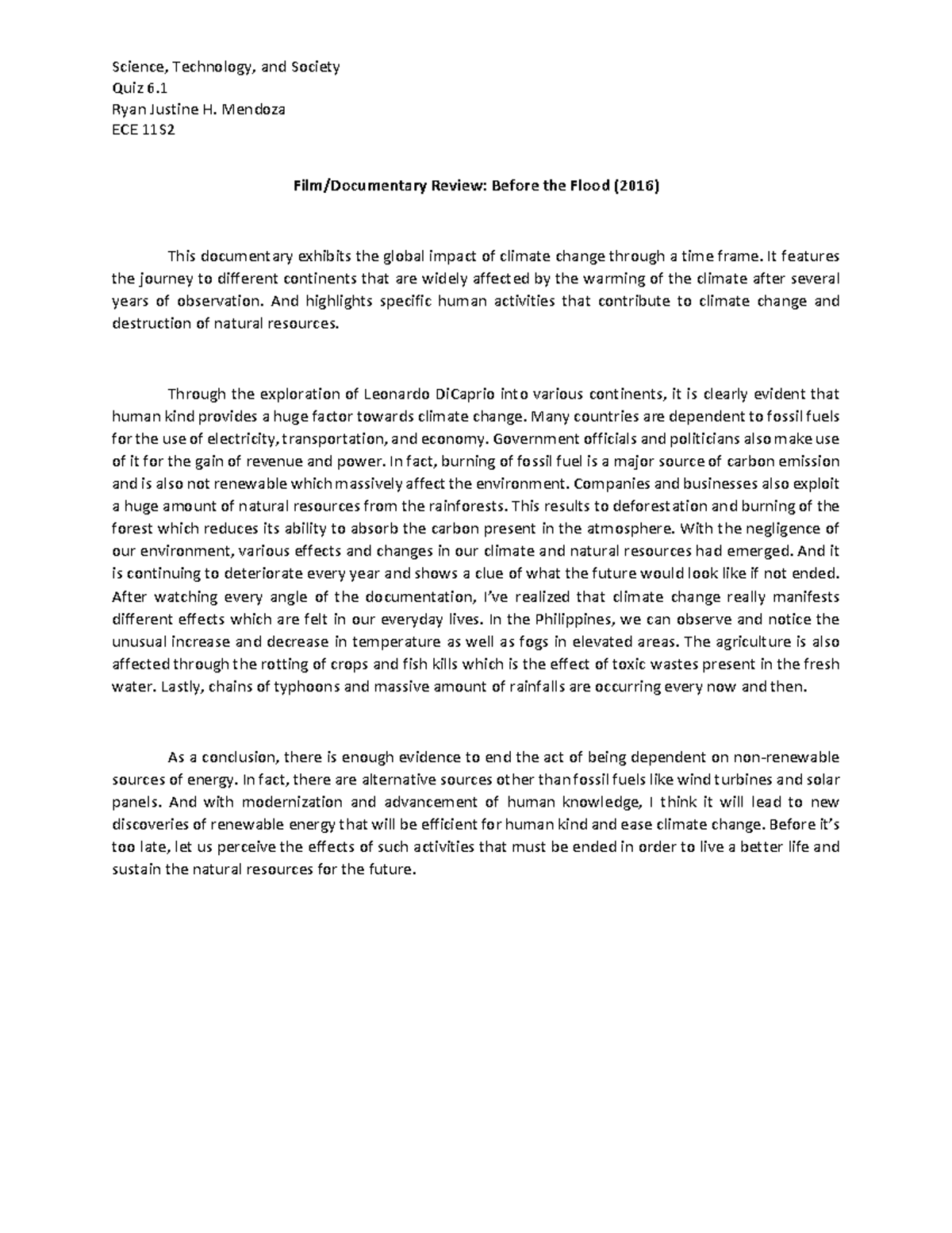 Film Review (Before the Flood, 2016 ) - Science, Technology, and ...