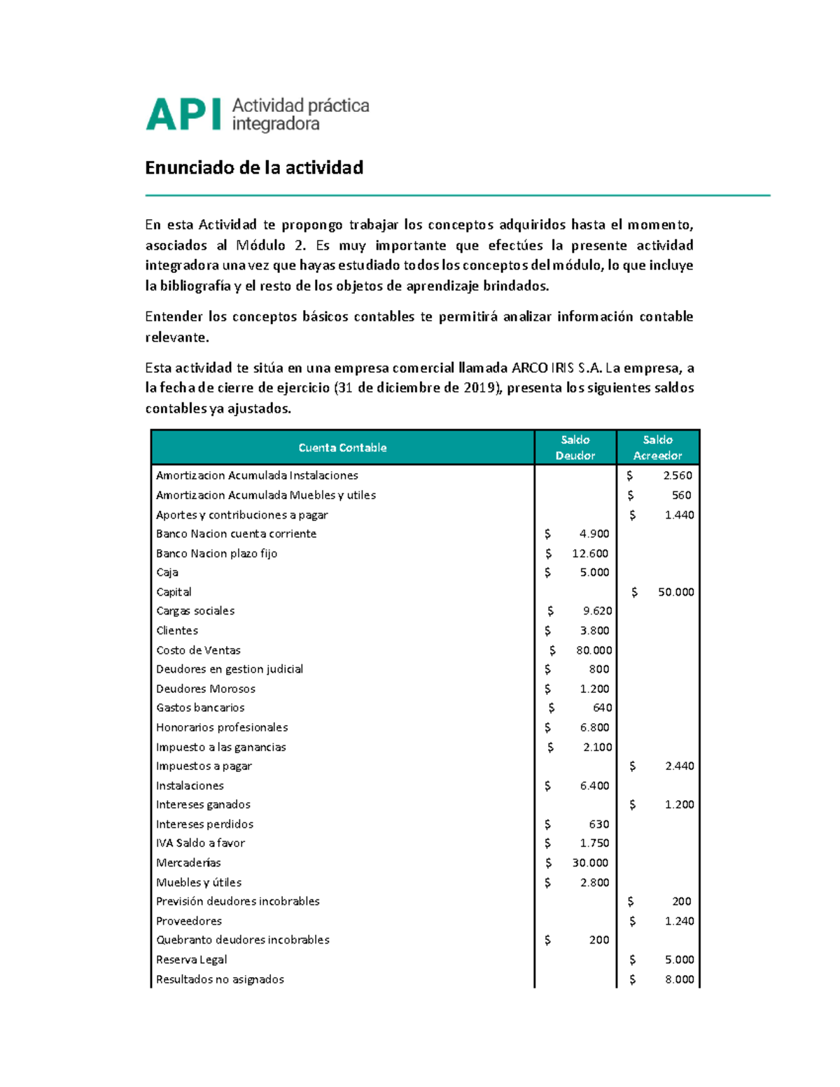 API2 - Enunciado de la actividad - Contabilidad Basica - Warning: TT: undefined function: 32 ...
