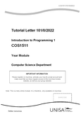COS1511 - Unisa - Introduction to Programming I - Studocu