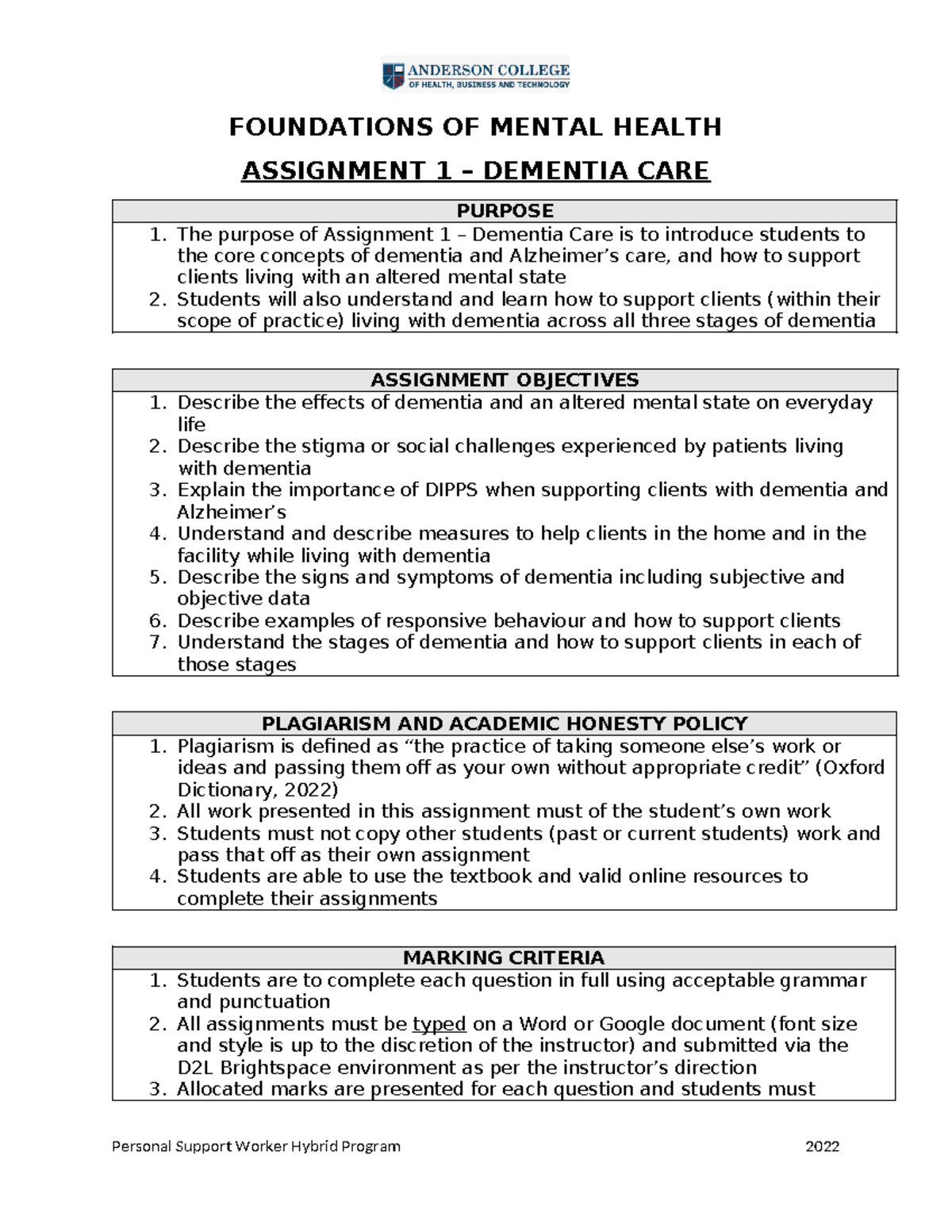 5Mental Health - Assignment 1 - Dementia Care - FOUNDATIONS OF MENTAL ...