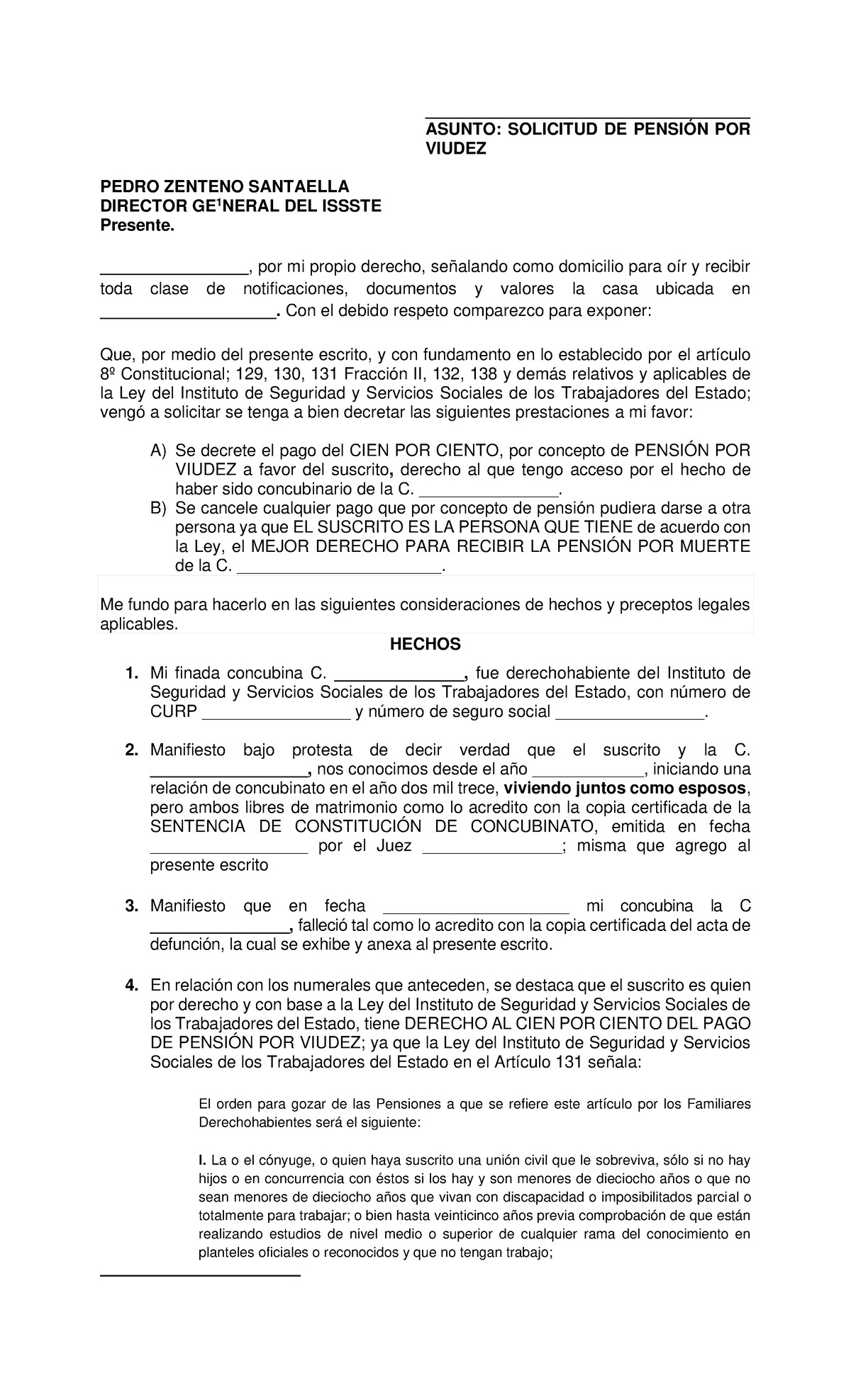 Solicitud de pensión por viudez Issste ...