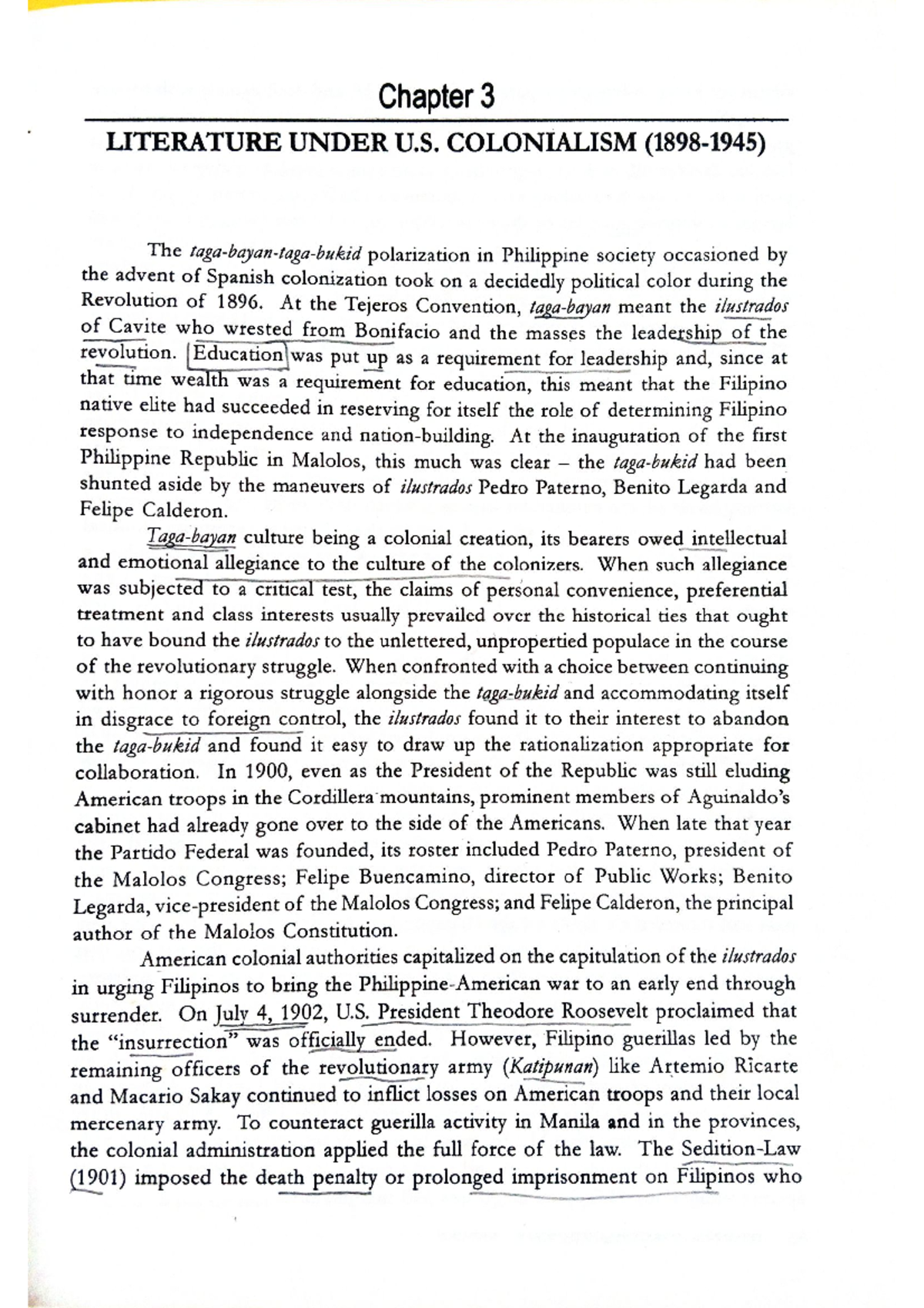 Chapter 3. Literature Under U.S. Colonialism (1898-1945) 1 - Philippine Literature - Studocu
