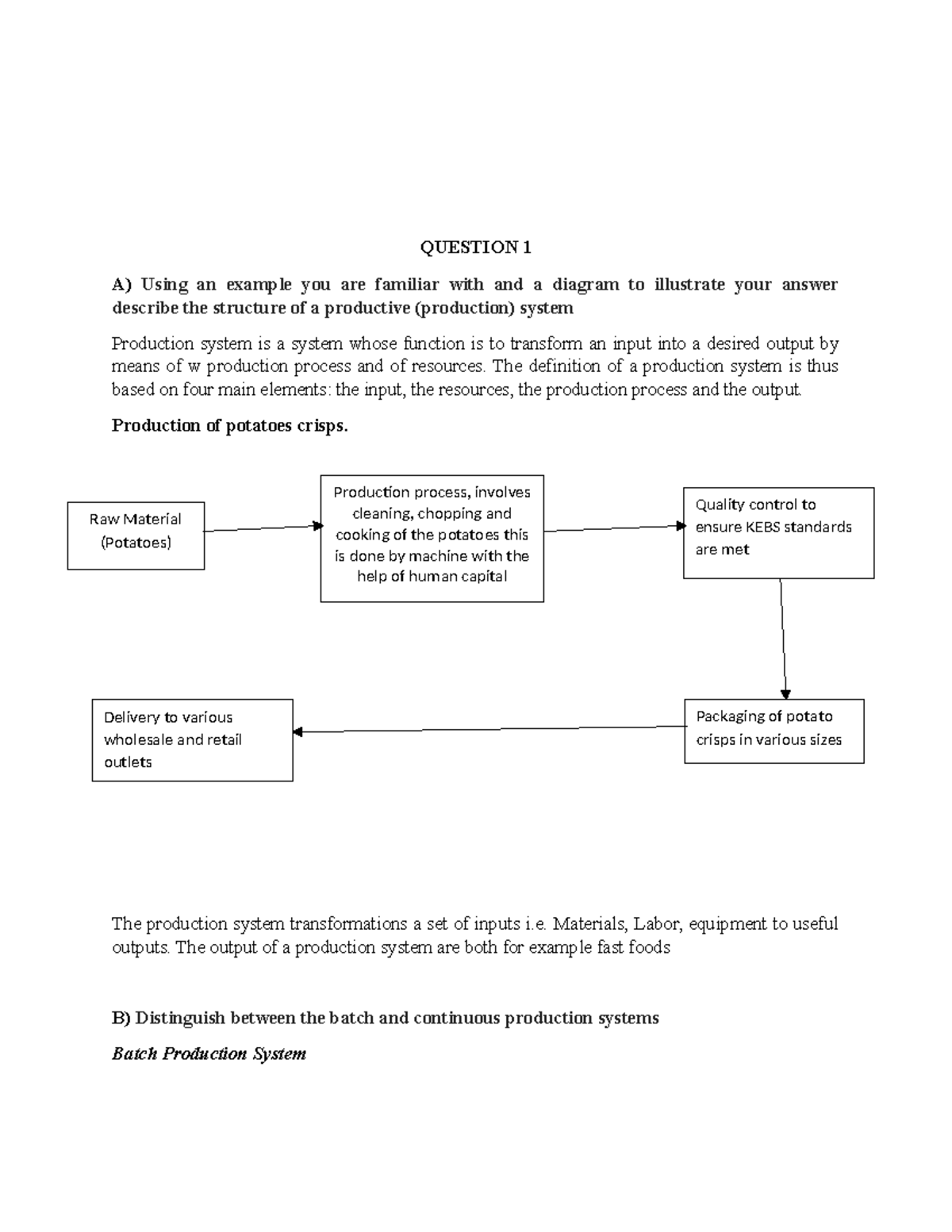 Production Management - QUESTION 1 A) Using an example you are familiar ...