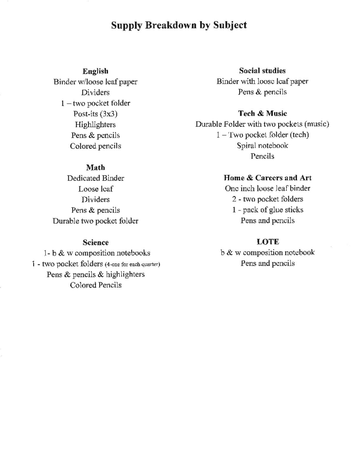 7th and 8th Grade Supply List 2021-2022 - Studocu