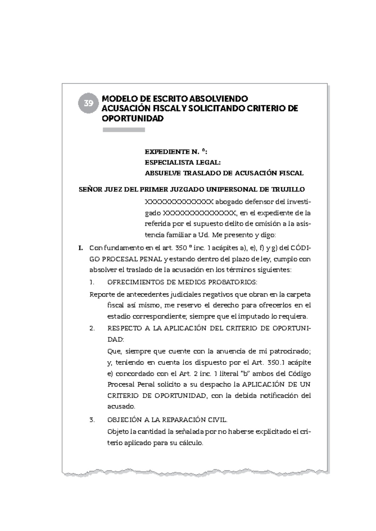 039 - 039 - 39. MODELO DE ESCRITO ABSOLVIENDO ACUSACIÓN FISCAL Y ...