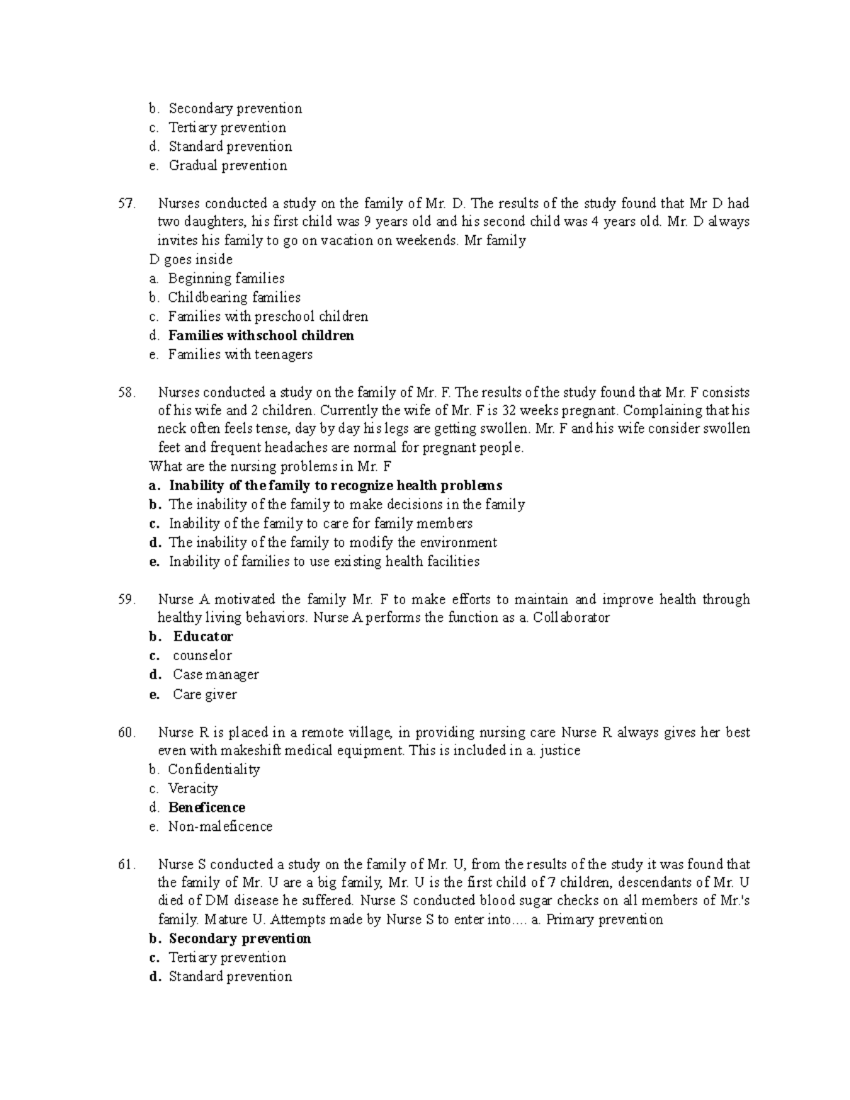High School Nursing Exam-1 (24) - b. Secondary prevention c. Tertiary ...