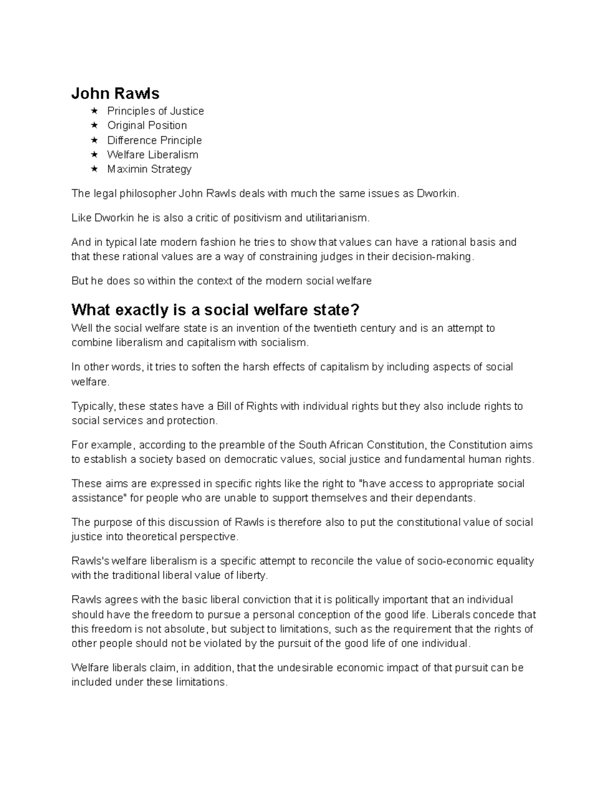 John Rawls - Notes for Summaries made - John Rawls Principles of ...