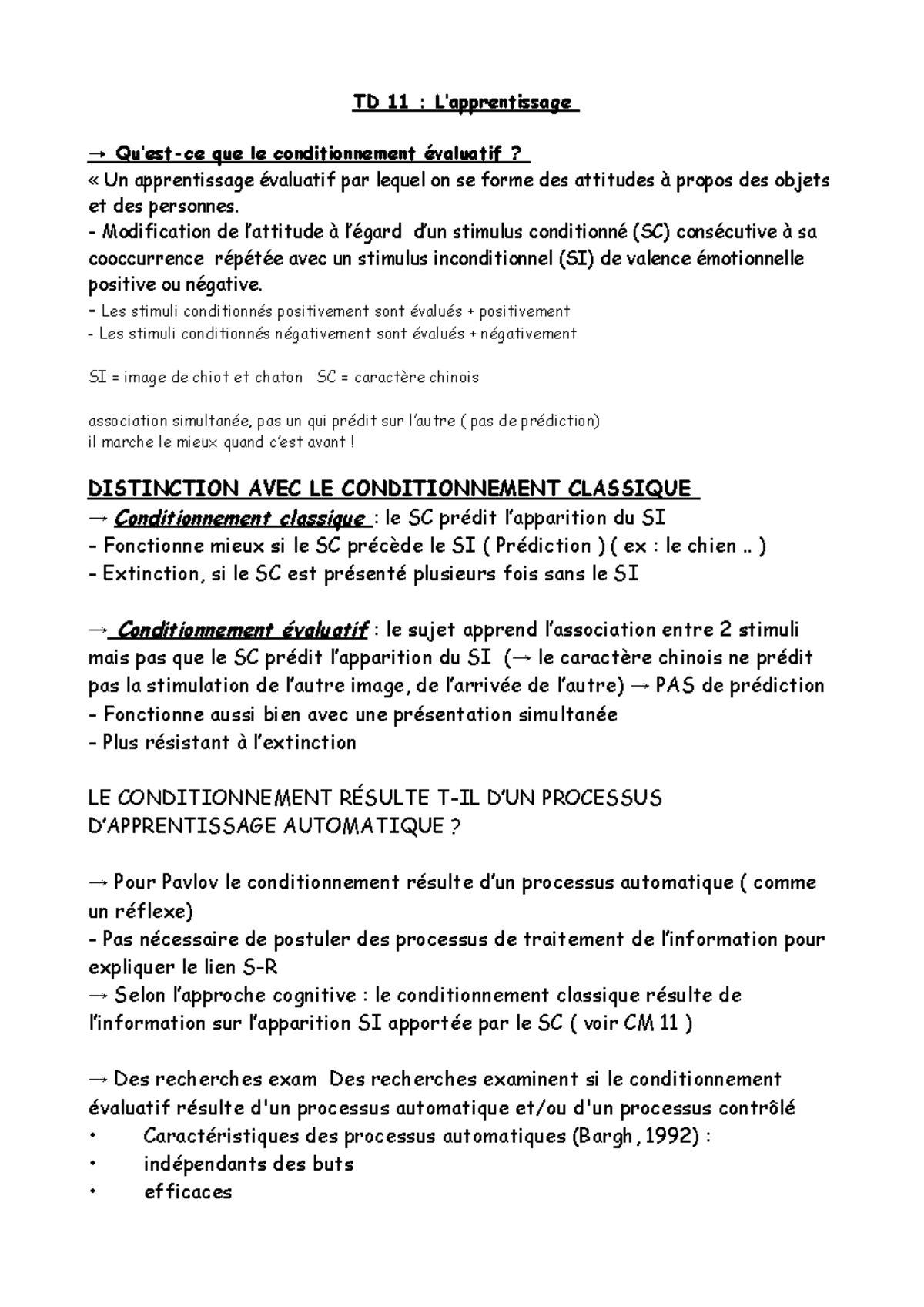 TD11 cog S2 - td cognitif - TD 11 : L’apprentissage → Qu’est-ce que le conditionnement évaluatif ...