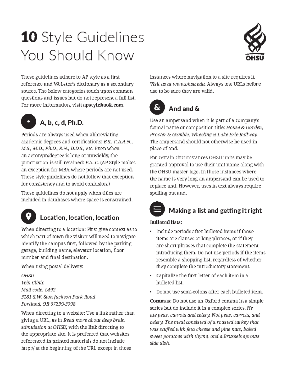 OHSU-style-guidelines-103116 - These guidelines adhere to AP style as a ...