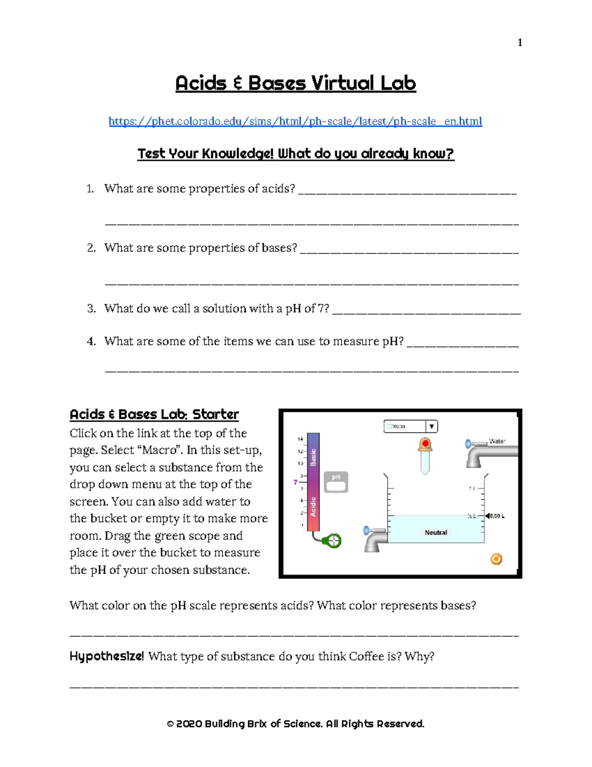 (Student Worksheet) Acids & Bases Virtual Lab - 1 Acids & Bases Virtual ...