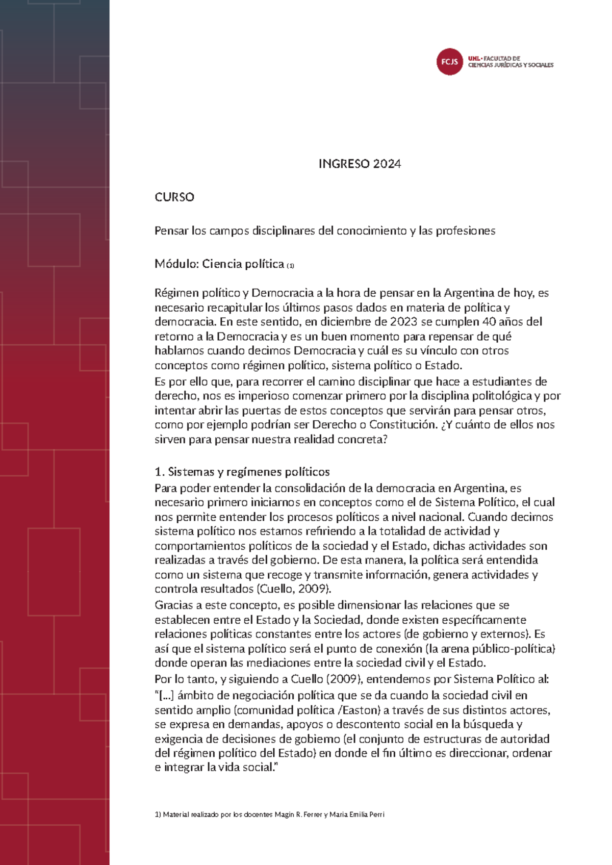Ingreso 2024 CP pdf - Resumen Iniciacion de los estudios universitarios - Régimen político y ...