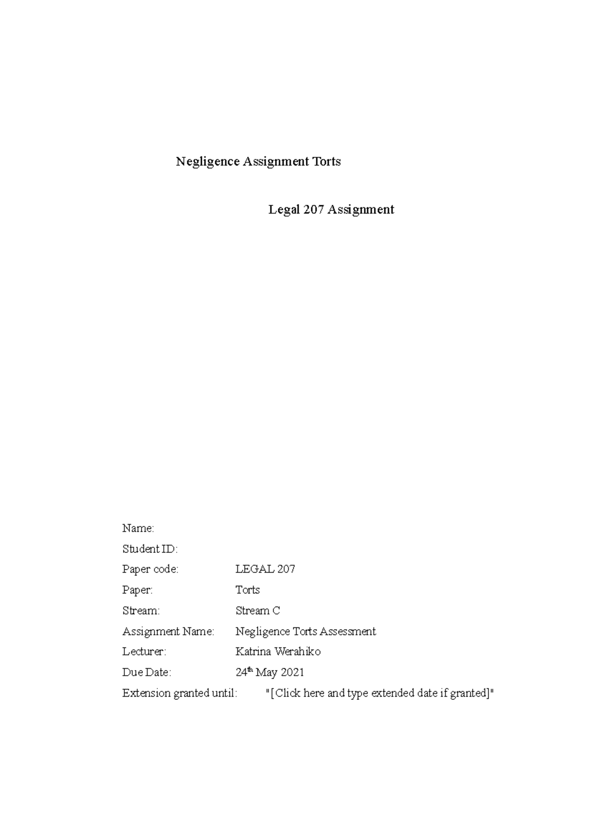 Torts Assessment 1 87/100 - Negligence Assignment Torts Legal 207 ...