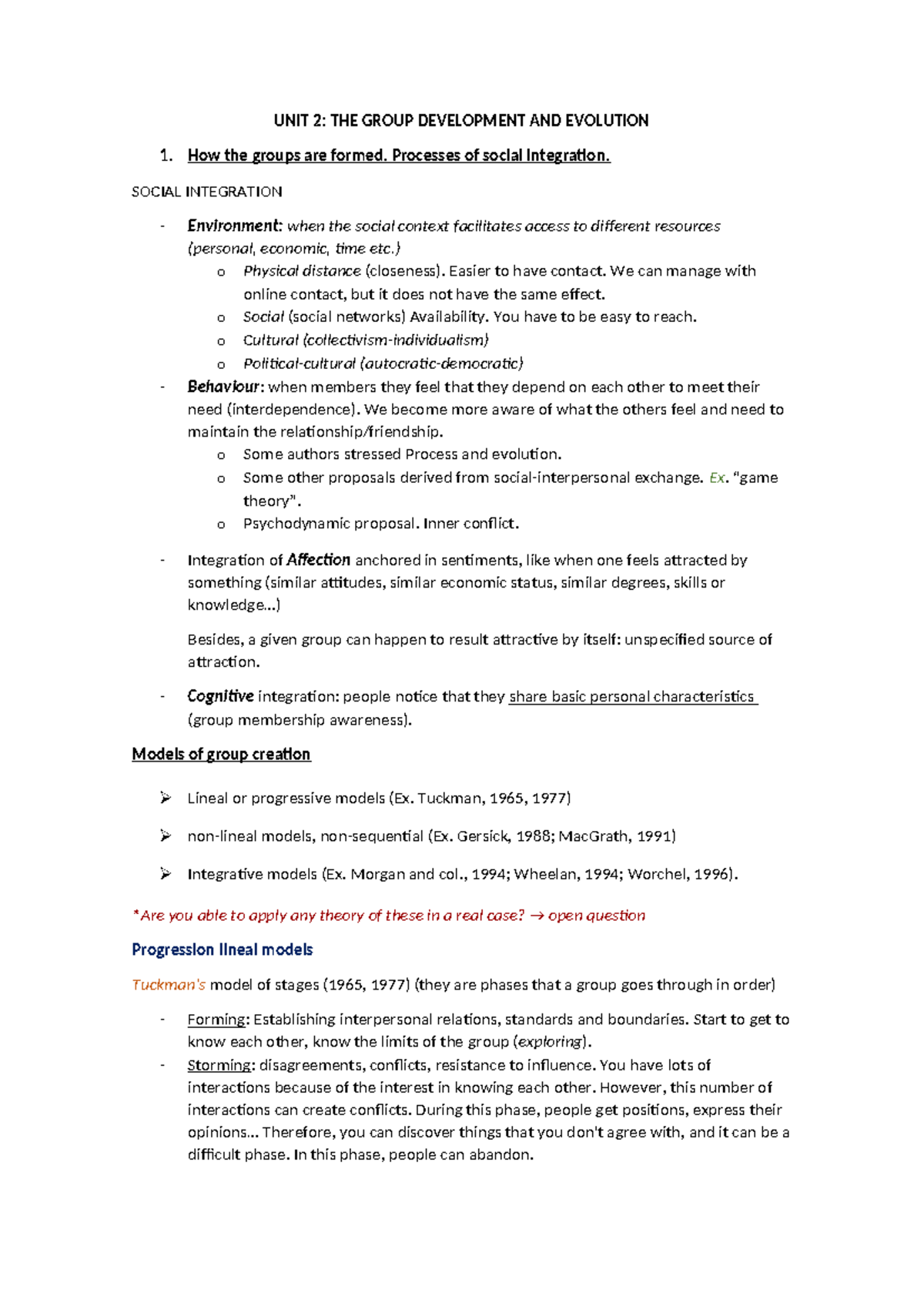 Unit 2 - Group psychology - UNIT 2: THE GROUP DEVELOPMENT AND EVOLUTION ...