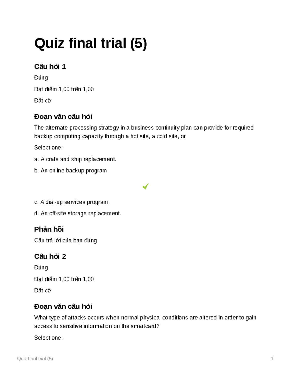 Quiz Final Trial Summary C C Quiz Final Trial 5 Câu Hỏi 1 Đúng Đạt điểm 100 Trên 1