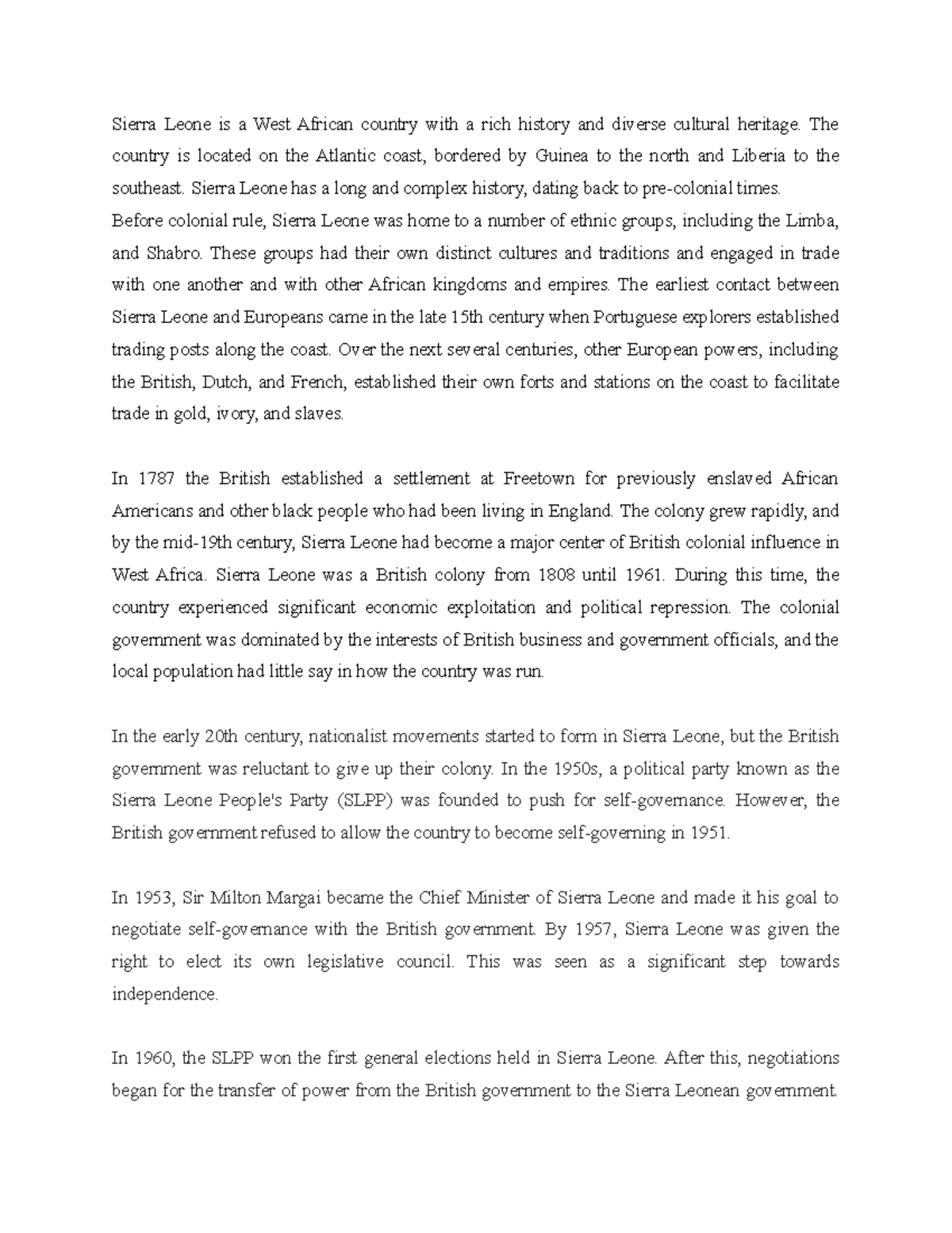 Sierra Leone History AND Background - Sierra Leone is a West African ...