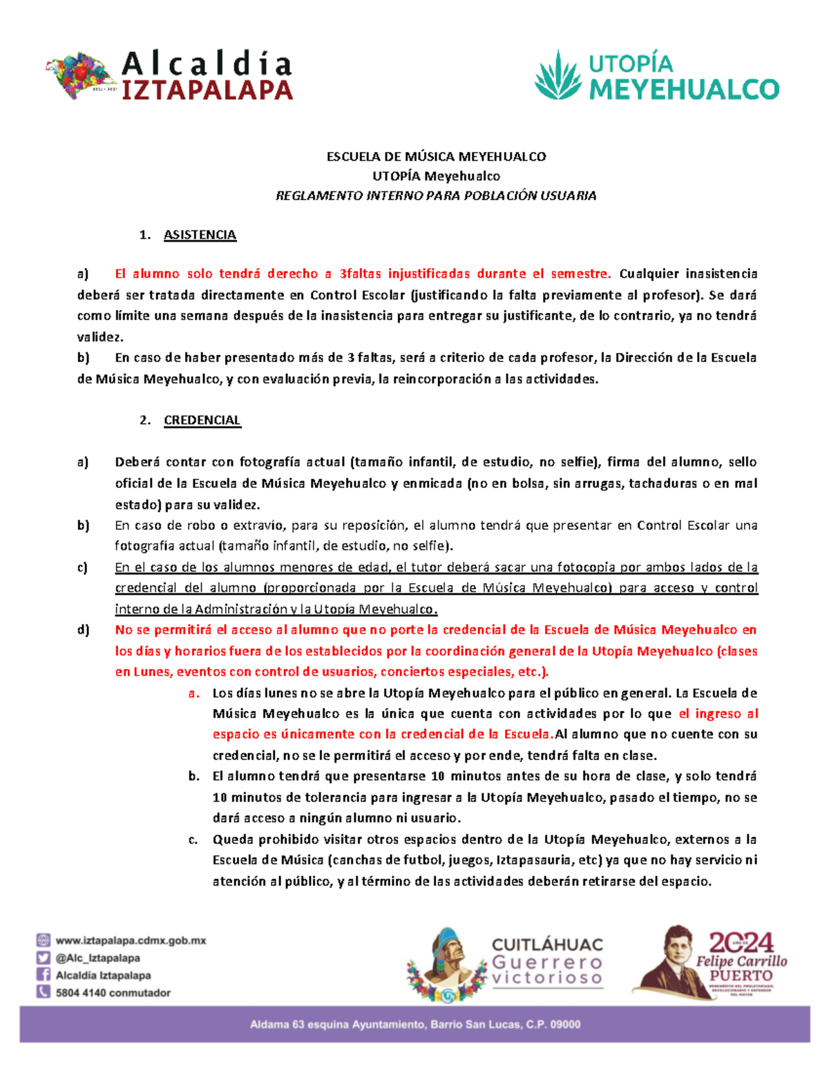 Reglamento ESC MUS MEY - ESCUELA DE MÚSICA MEYEHUALCO UTOPÍA Meyehualco ...