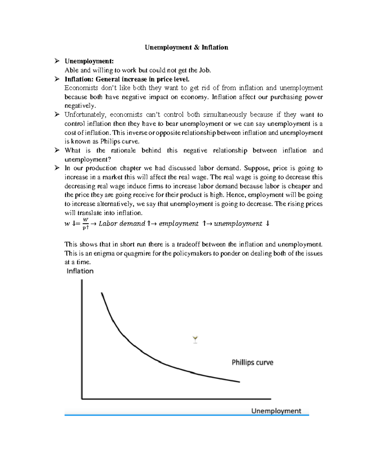 Philips Curve - Unemployment & Inflation Unemployment: Able and willing ...