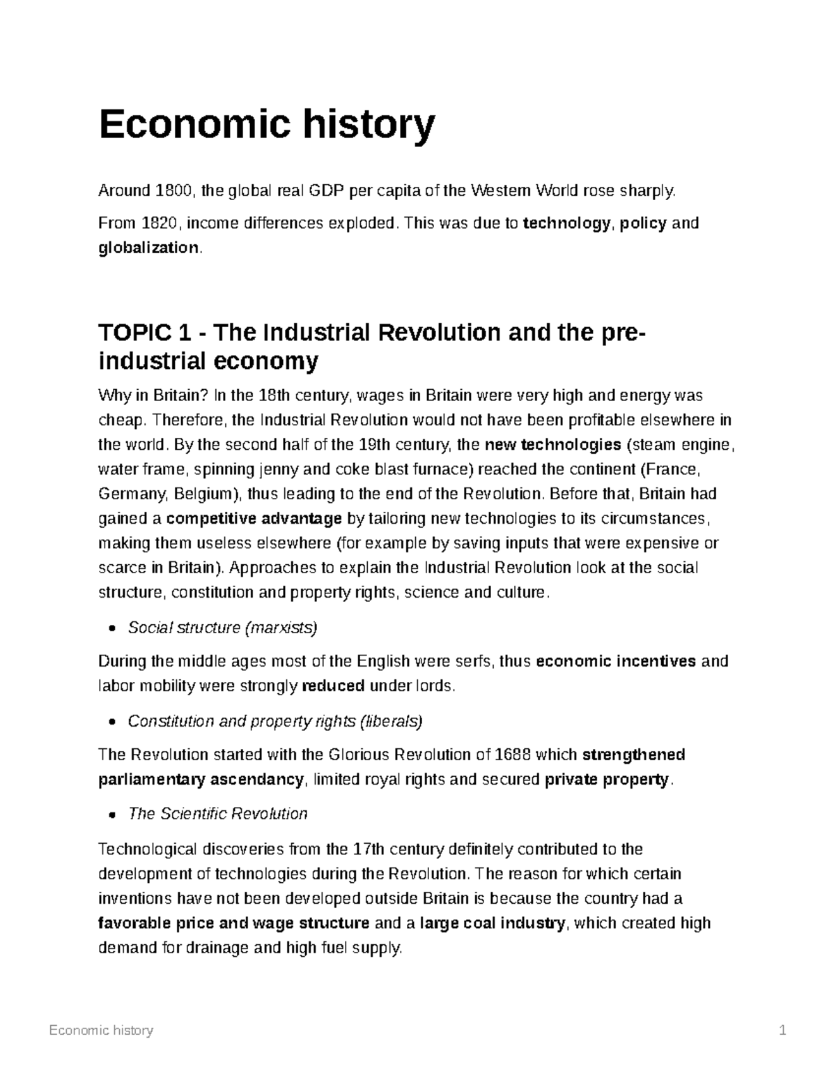 Economic history - PARTIAL 1 - Economic history Around 1800, the global ...