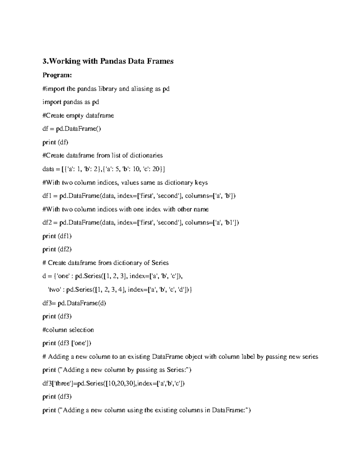 Data science lab manual - Program: #import the pandas library and ...