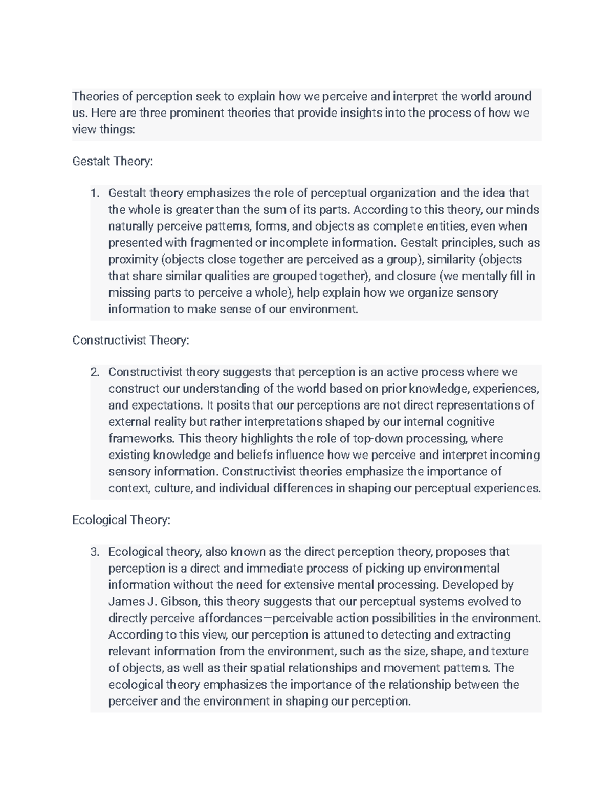 Theories of perception and how we view things. - Theories of perception ...