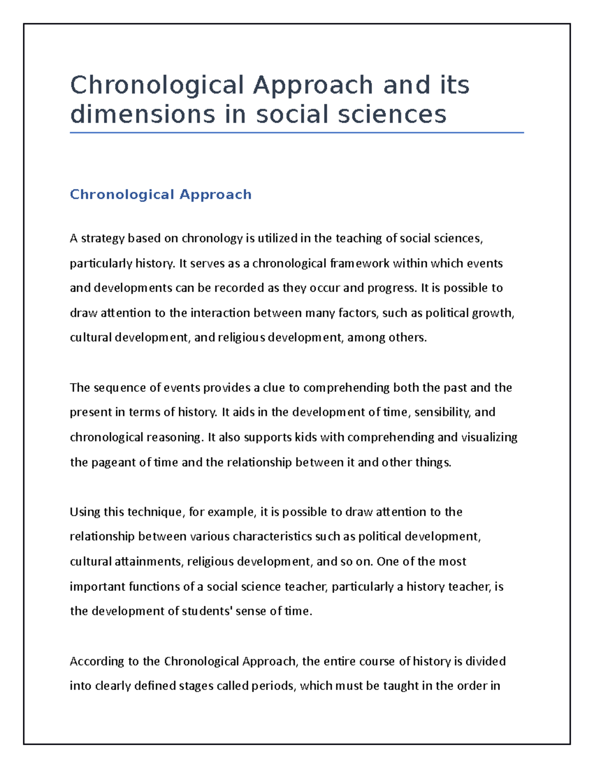 Chronological Approach and its dimensions in social sciences ...