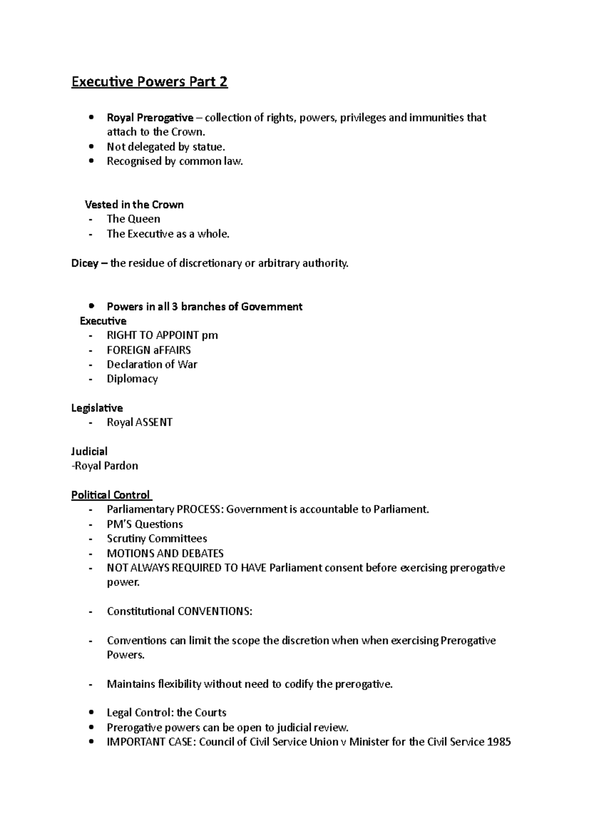 Executive Powers Part 2: Royal Prerogative and its Limitations - Studocu