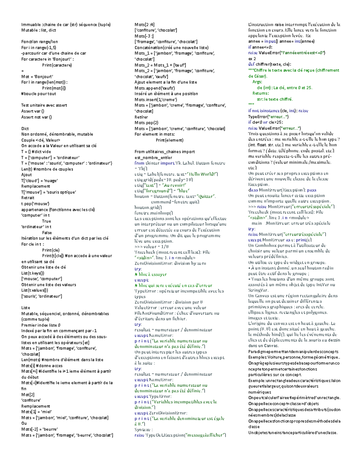 Immuable 2 - feuille de note - Immuable :chaine de car (str) séquence ...