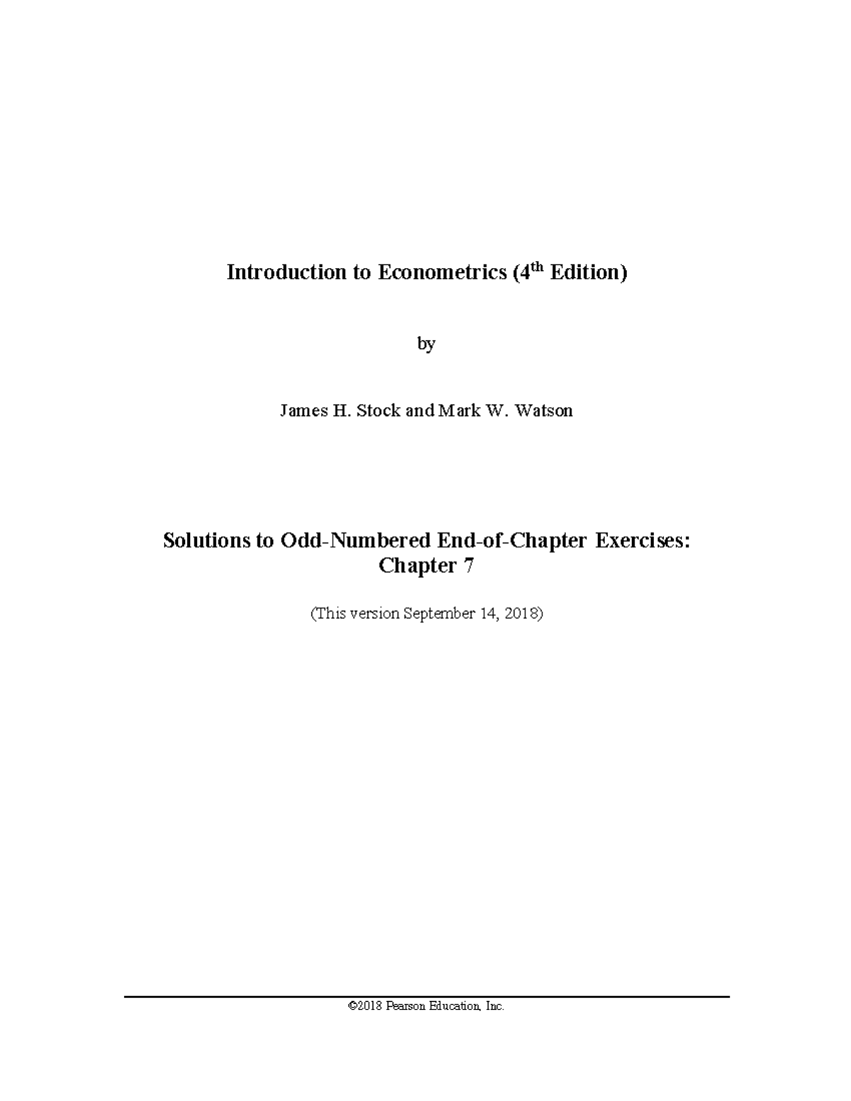 Stock watson 4E exercisesolutions chapter 7 students - Introduction to Econometrics ( th Edition ...