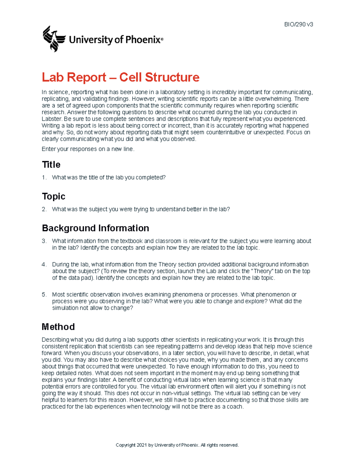 Bio290 v3 wk2 the cell structure lab report - BIO/290 v Lab Report ...